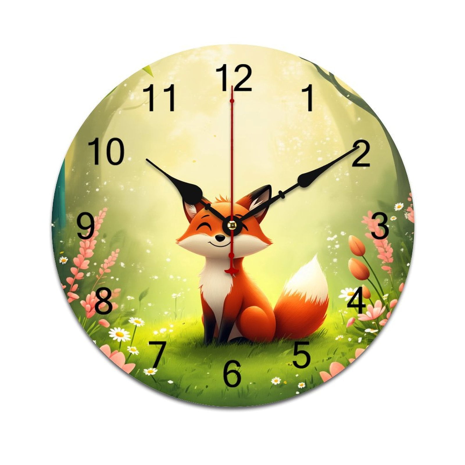 Fox in Enchanted Forest Word Saying Big Wall Clock Home Decor Art Watch ...