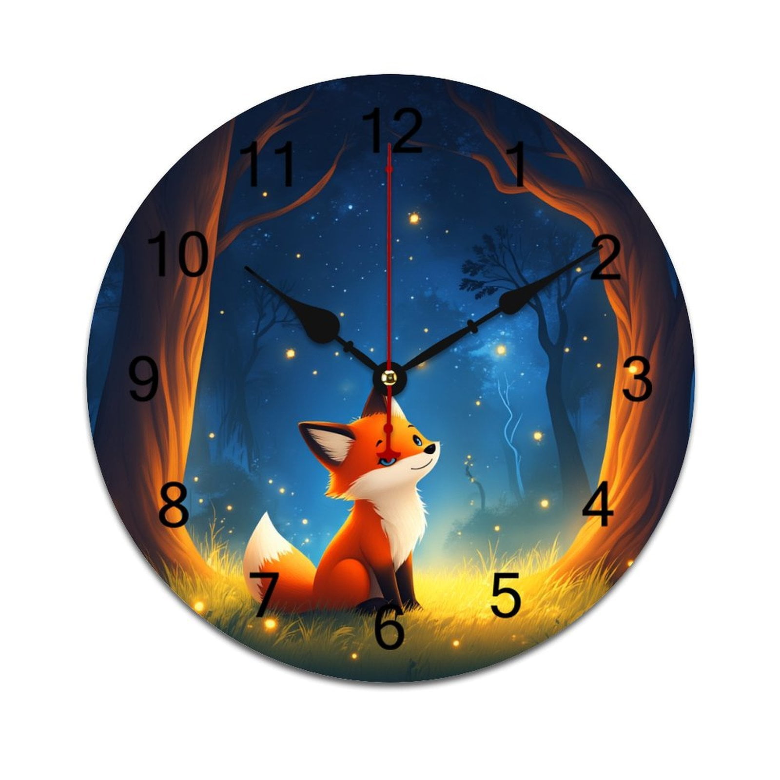 Fox in Enchanted Forest Word Saying Big Wall Clock Home Decor Art Watch ...