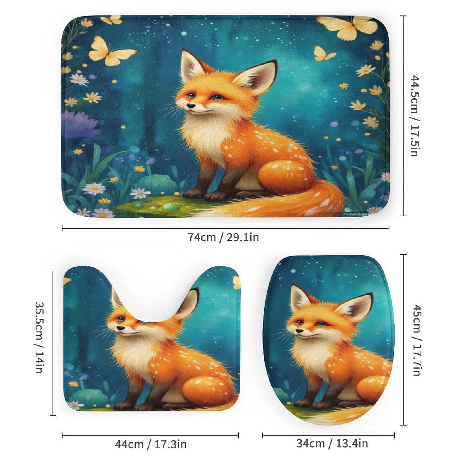 Fox in Enchanted Garden Bathroom Mats Sets 3 Piece, Bath Mat Earth ...