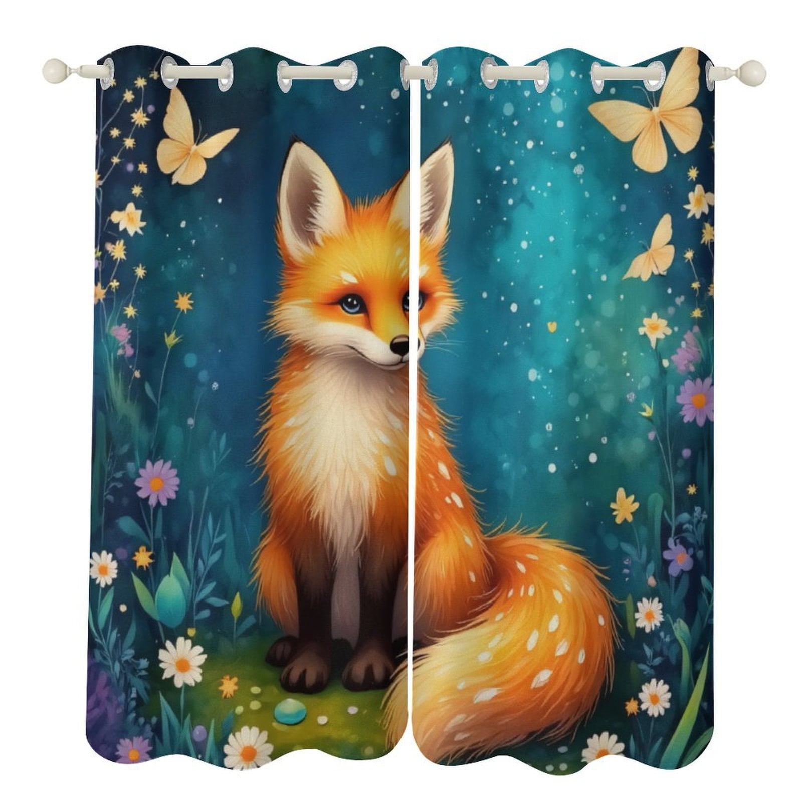 Fox in Enchanted Garden Blackout Window Curtains for Bedroom Living ...