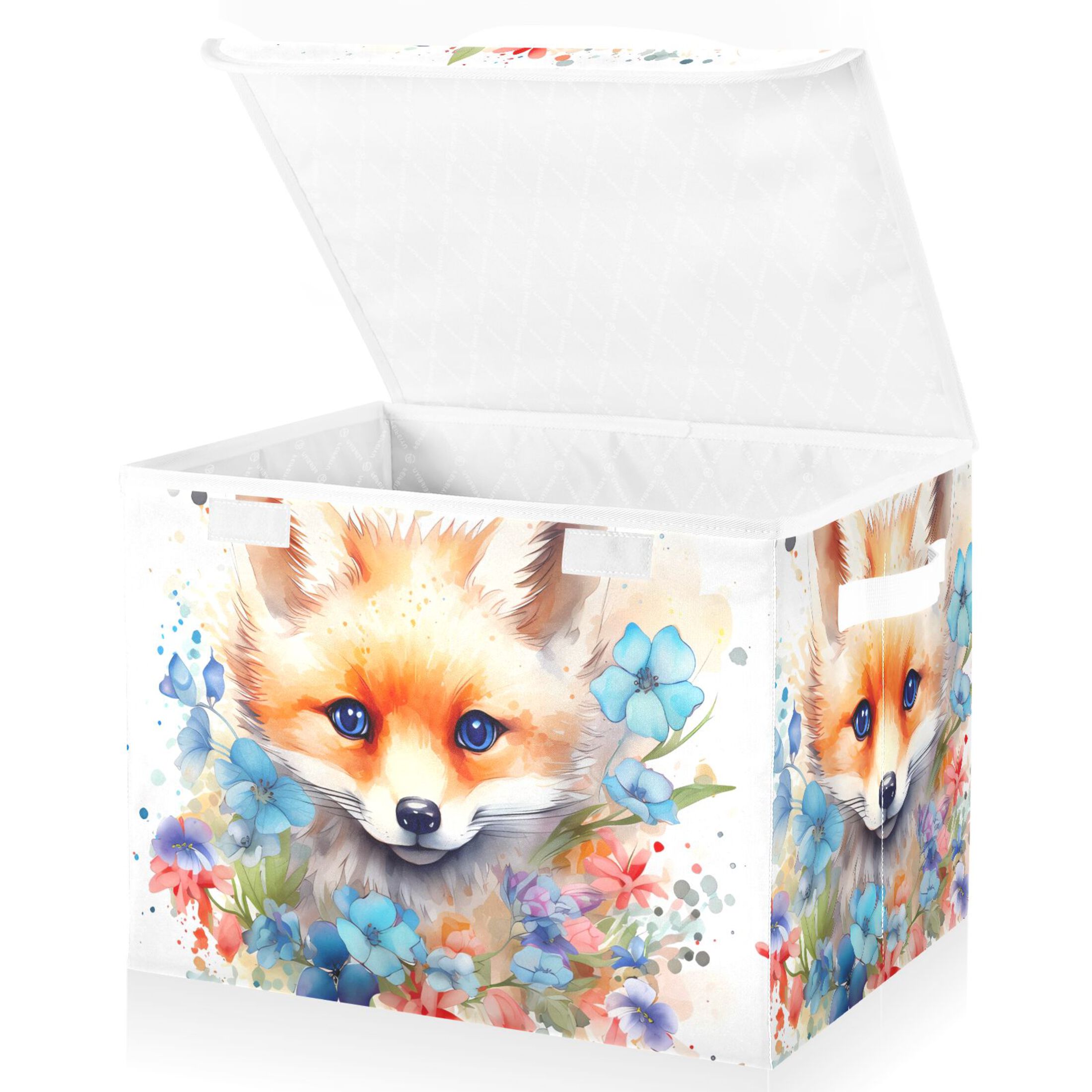 Fox in Flowers Floral Large Lidded Bin Foldable Storage Baskets Boxes ...