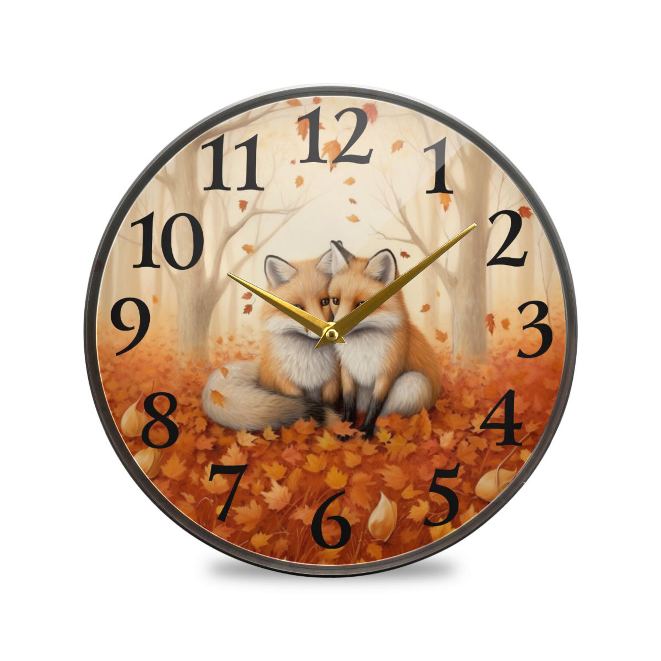 Fox in Forest Autumn Leaves Wall Clocks Battery Operated 9.5 Inch Round ...
