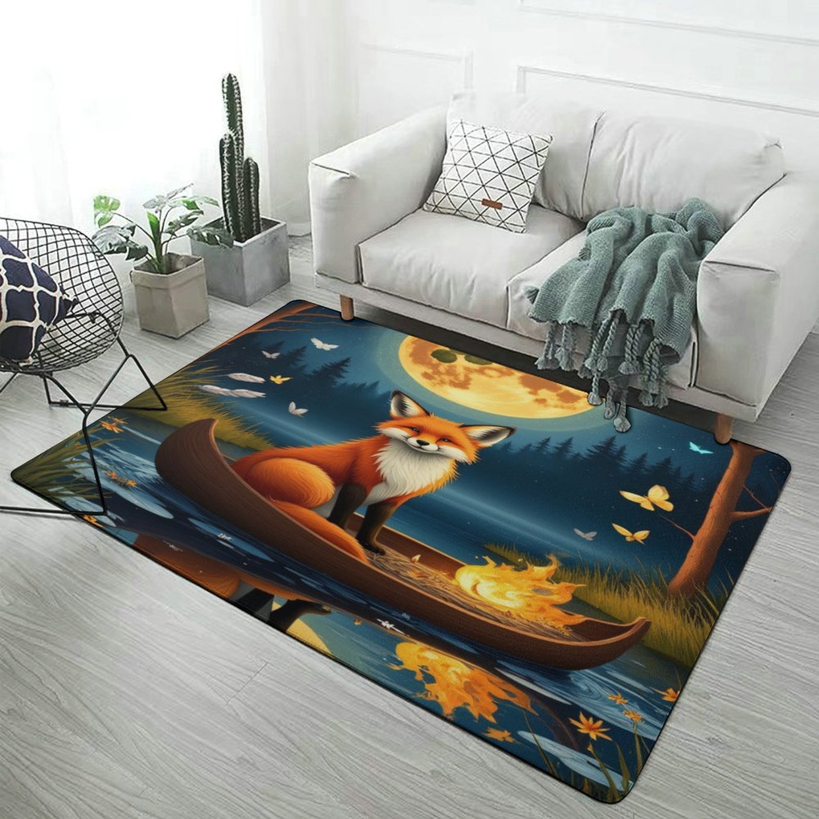 Fox in Moonlit Canoe Area Rugs Soft Carpet Suitable for Living Room ...