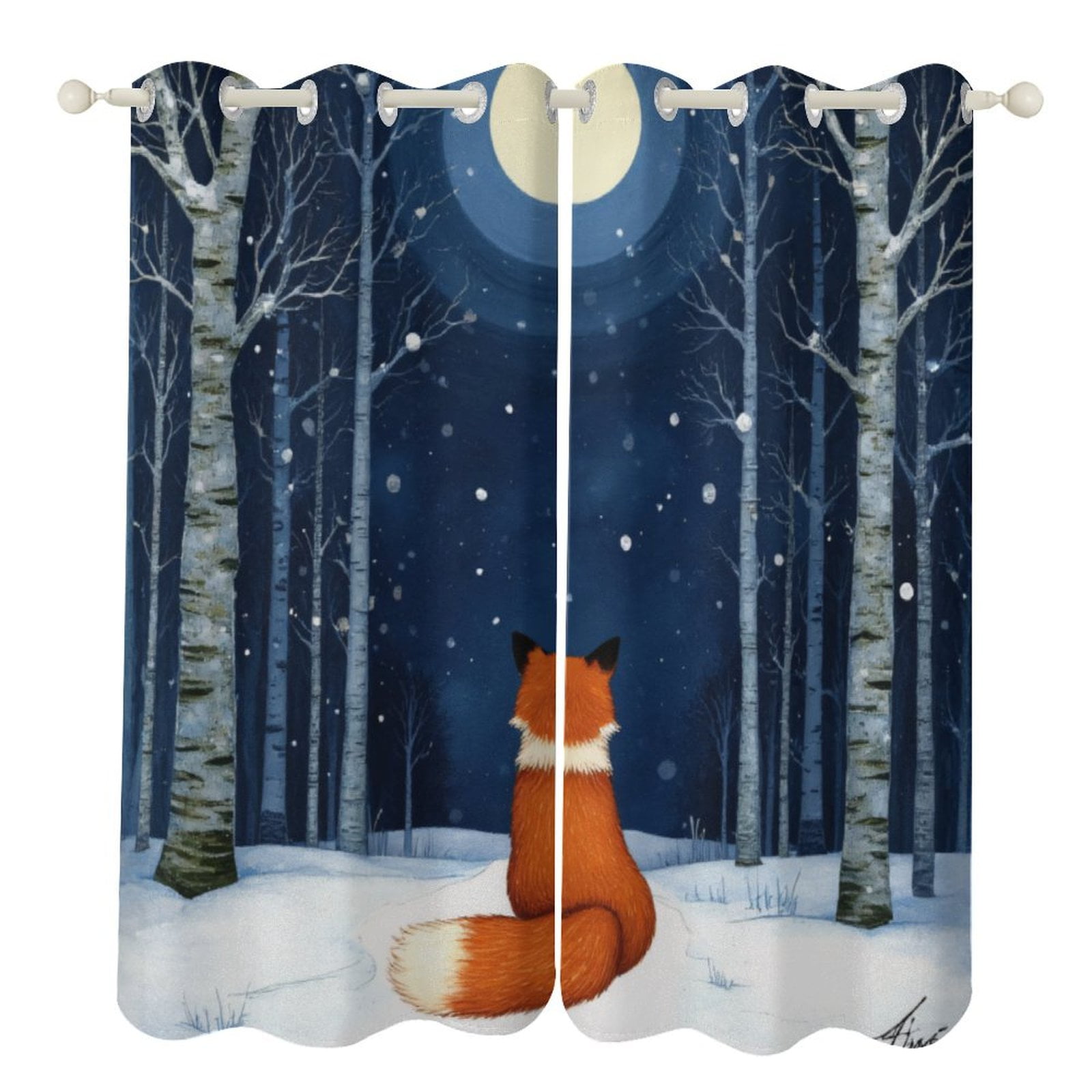 Fox in Winter Forest Blackout Window Curtains for Bedroom Living Room ...