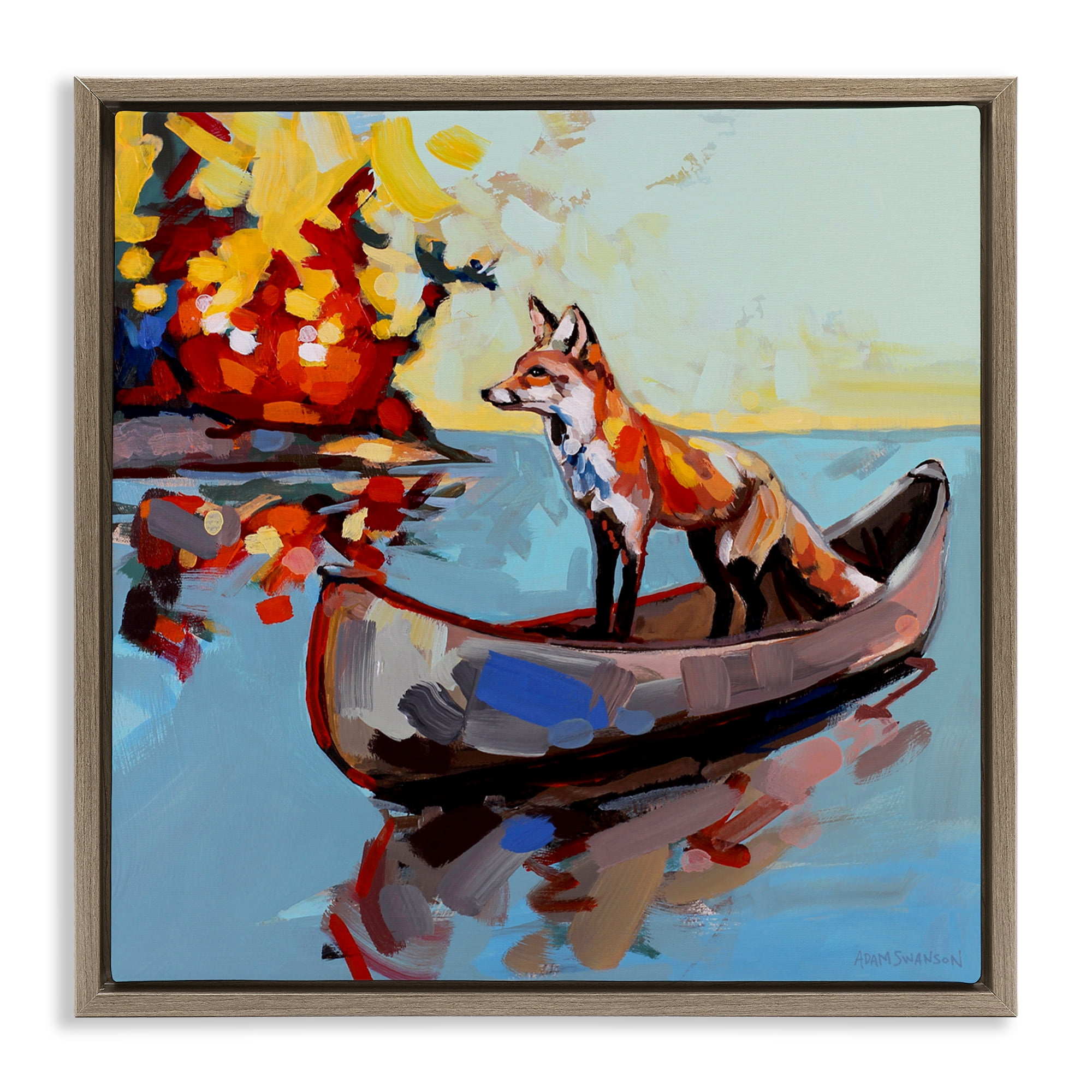 Fox's Voyage on Canoe Brown Framed Floater Canvas Wall Art, design by ...