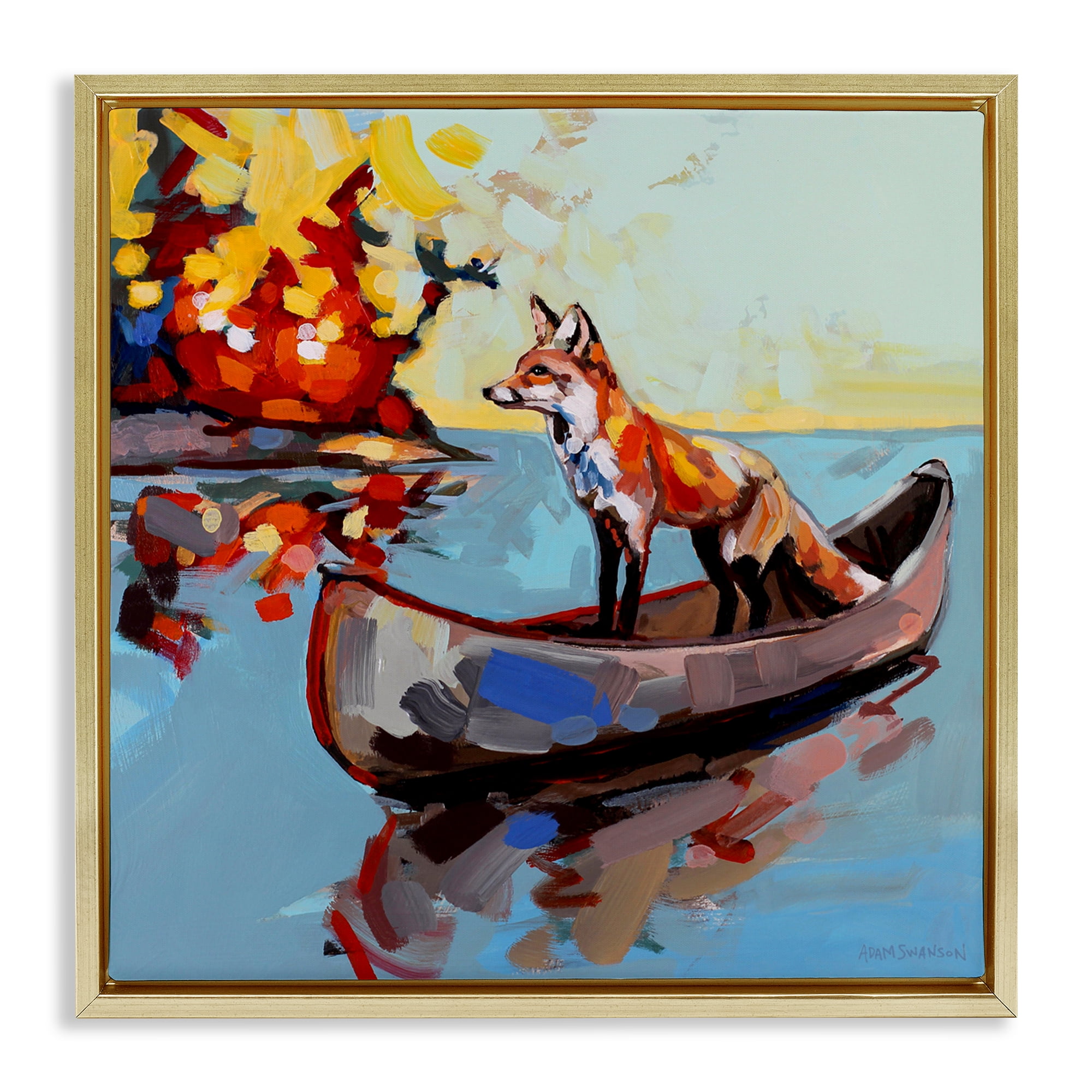 Fox's Voyage on Canoe Gold Framed Floater Canvas Wall Art, design by ...