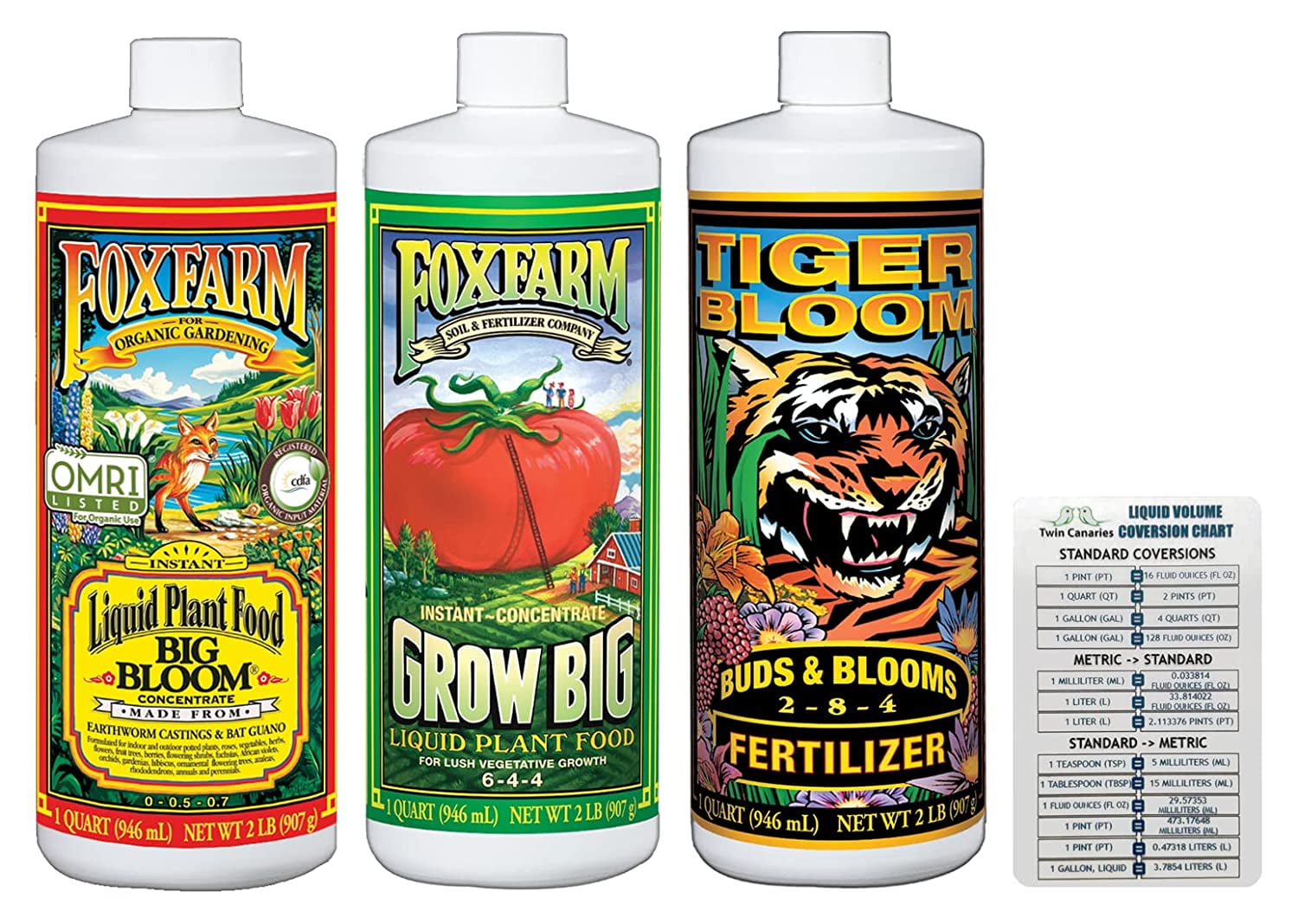 Twin Canaries FoxFarm Liquid Fertilizer Pack, Big Bloom, Grow Big ...