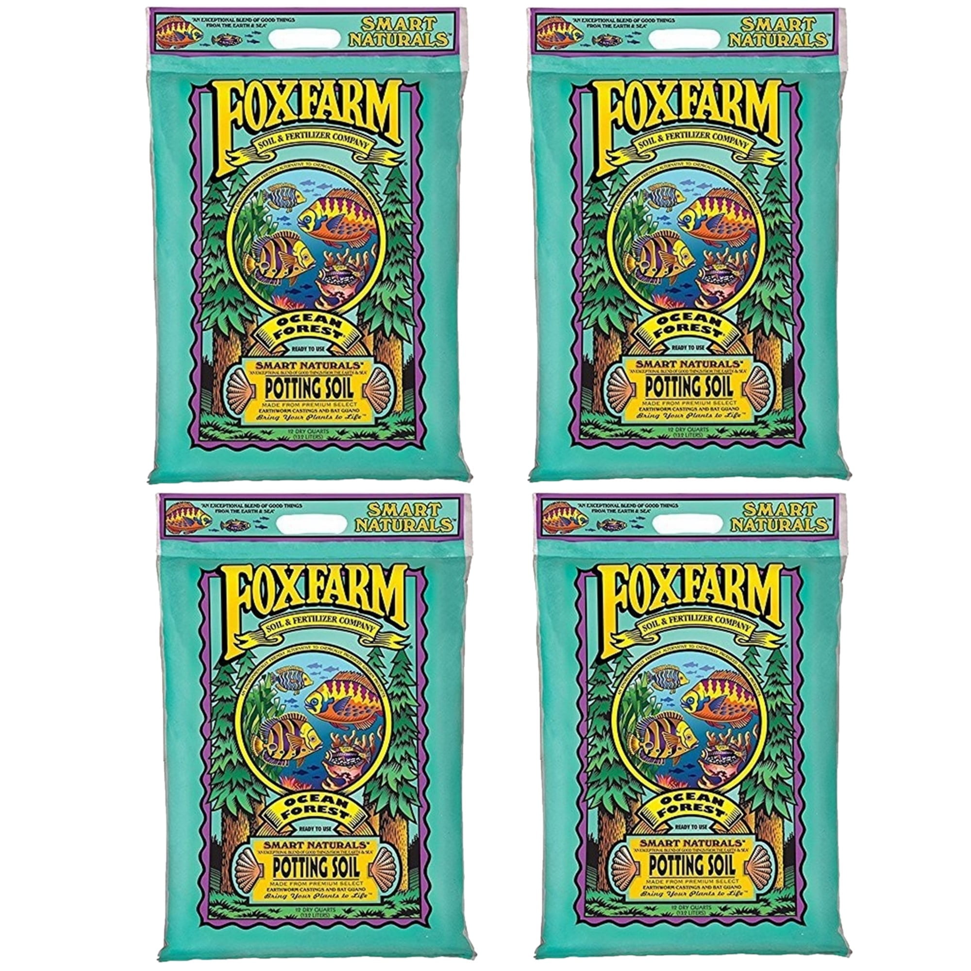 FoxFarm Ocean Forest Potting Soil, Organic Compost Mix, 12 Quart, 4 ...