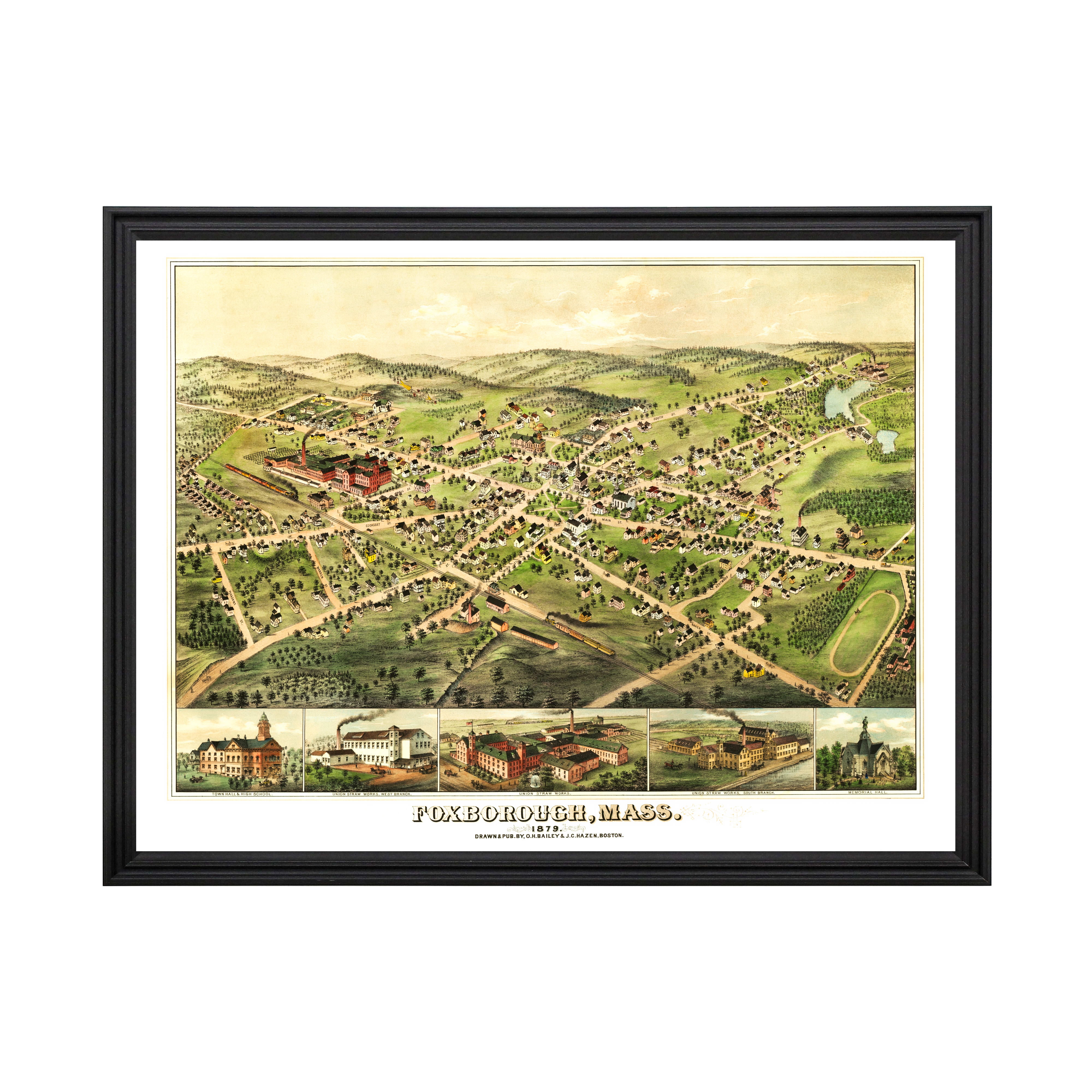 Foxborough Art, 1879 Vintage Map of Foxborough Massachusetts, MA ...
