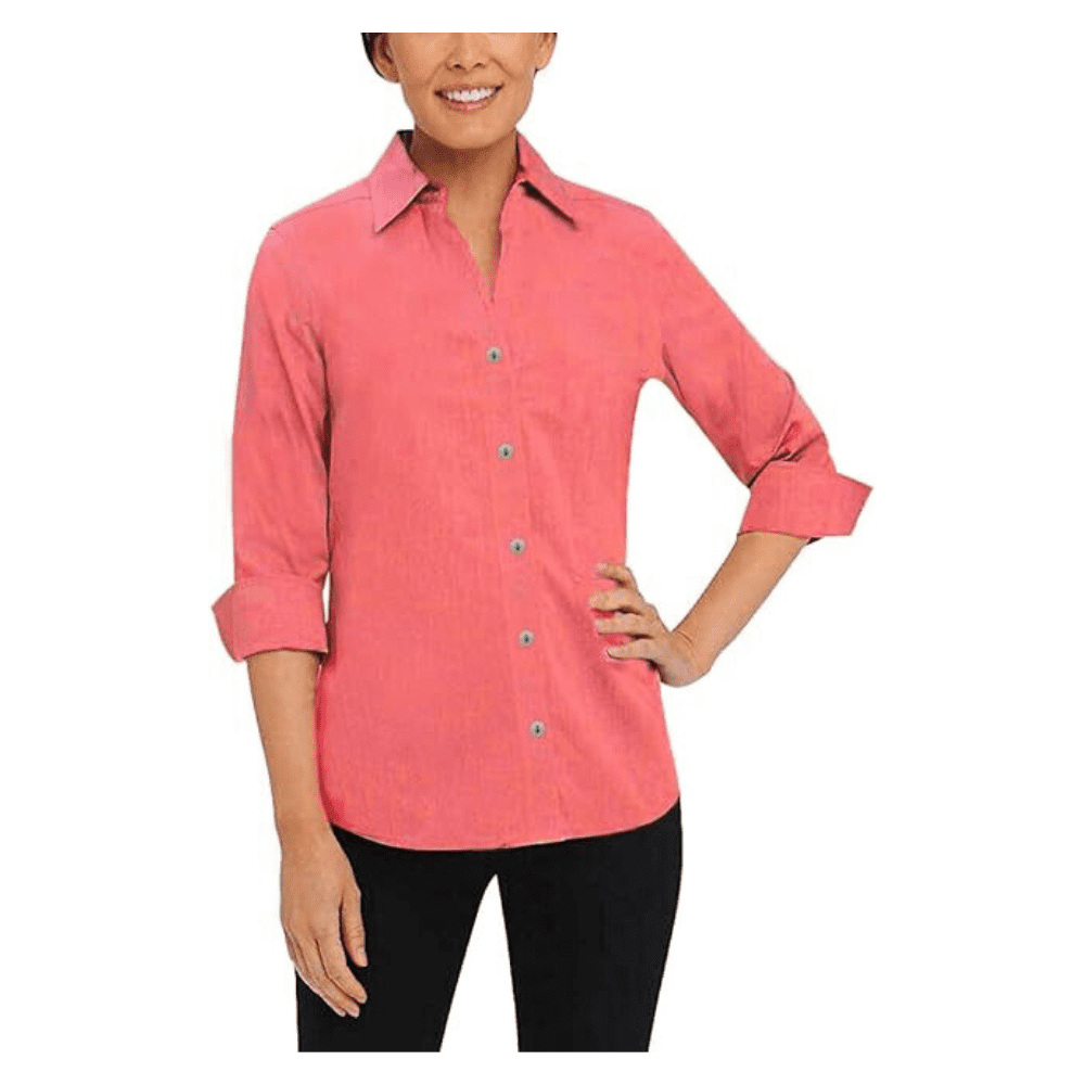 Foxcroft Ladies Button Down Long Sleeve Tunic Top XL/Hibiscus - Walmart.com