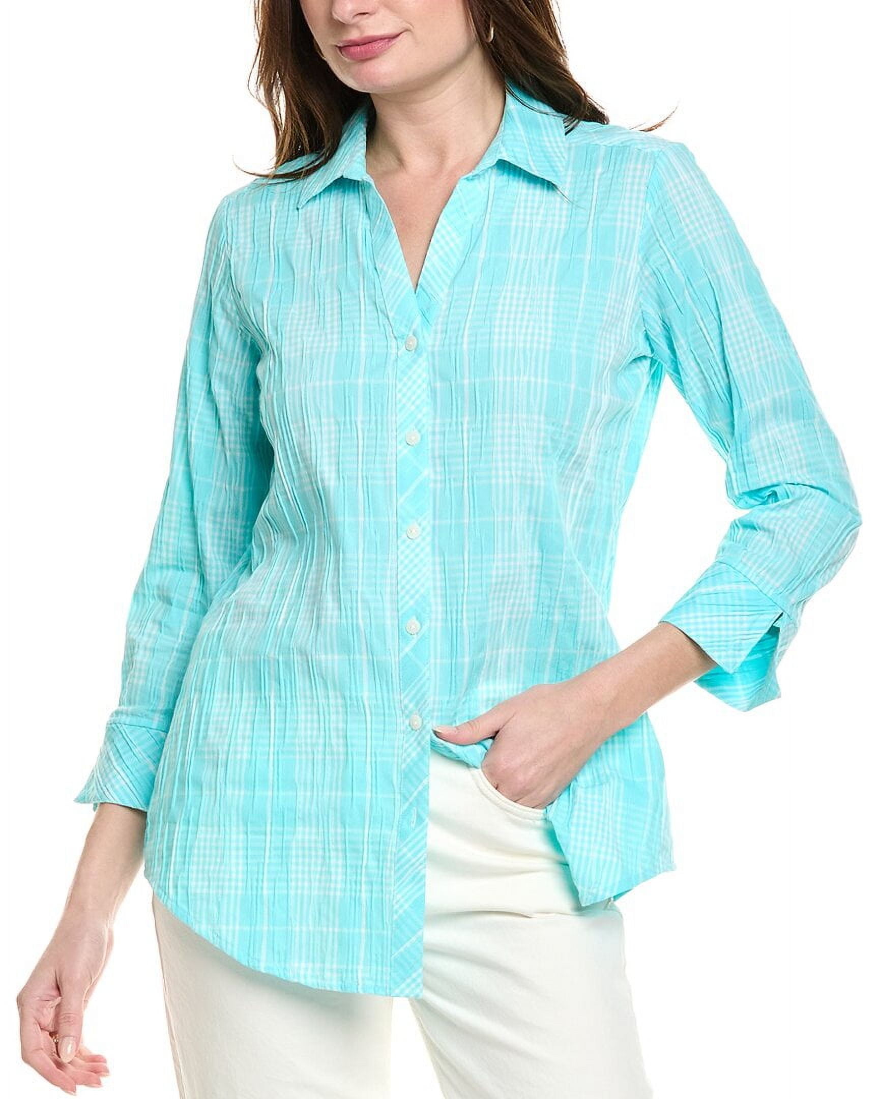 Foxcroft womens Faith Textured Shirt, 10, Blue - Walmart.com