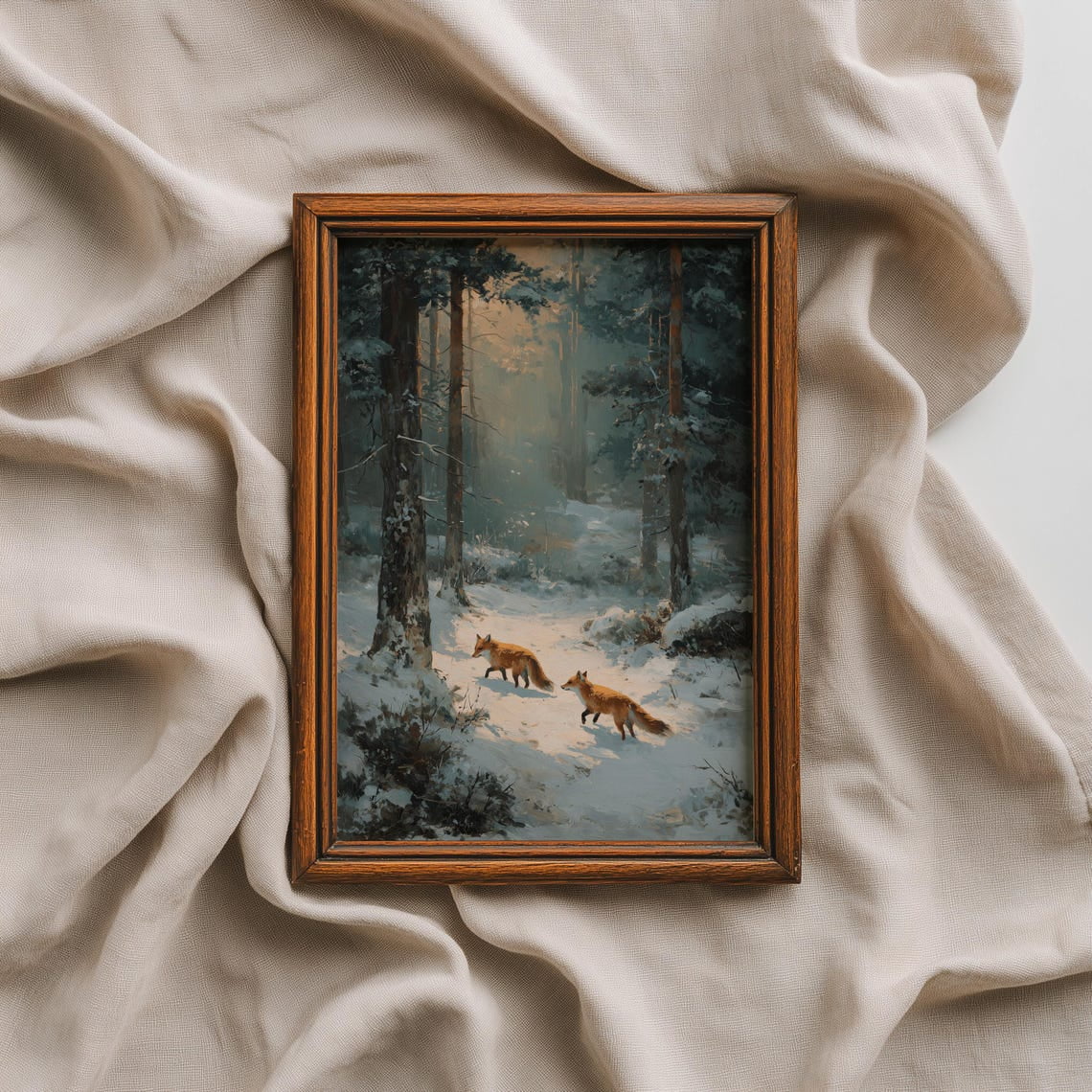 Foxes In Winter Forest Poster: Rustic Vintage Animal, Unframed Poster ...