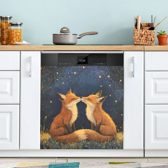 Foxes Kiss under Starry Night Valentine Dishwasher Magnet Refrigerator ...