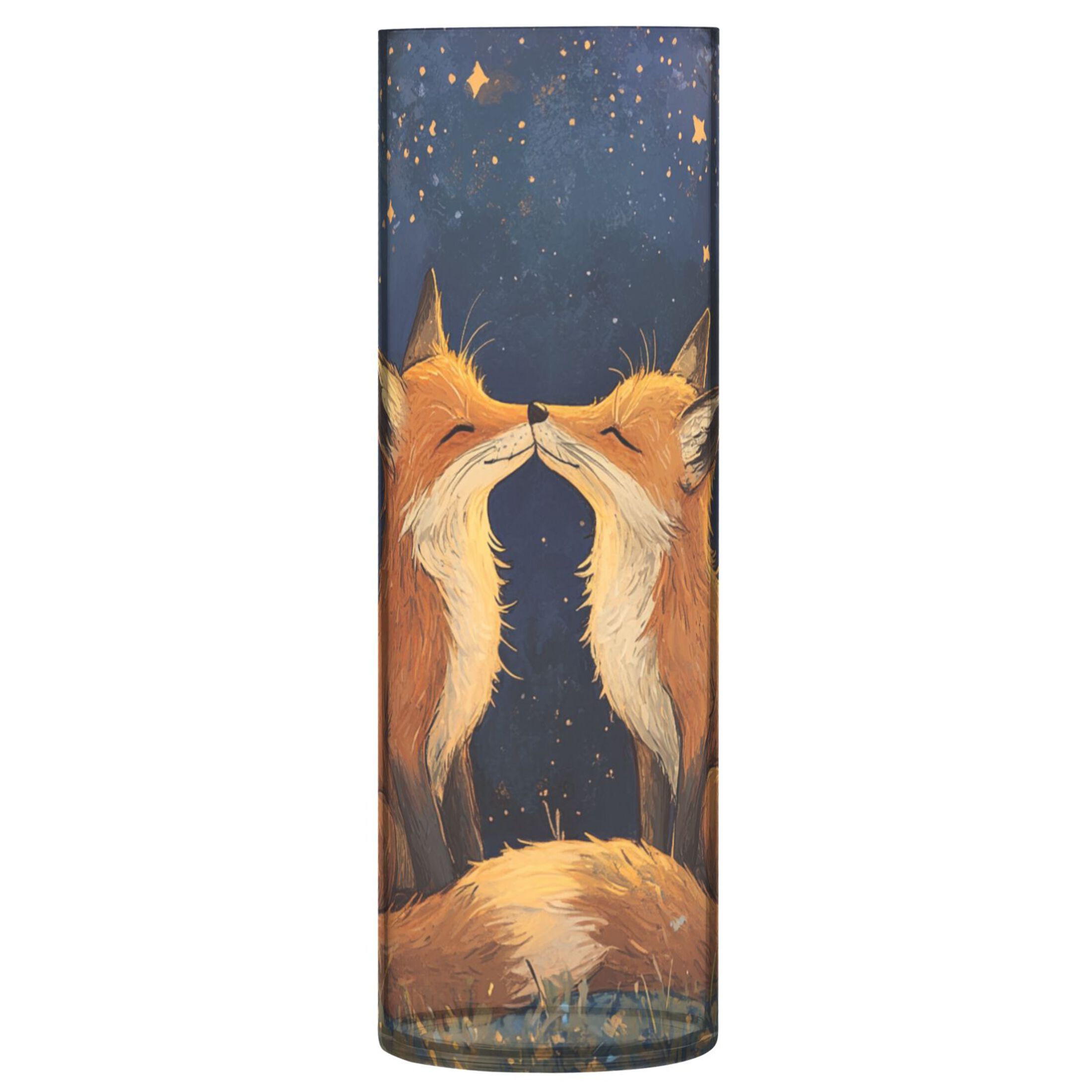 Foxes Kiss under Starry Night Valentine Plastic Cylinder Vase ...