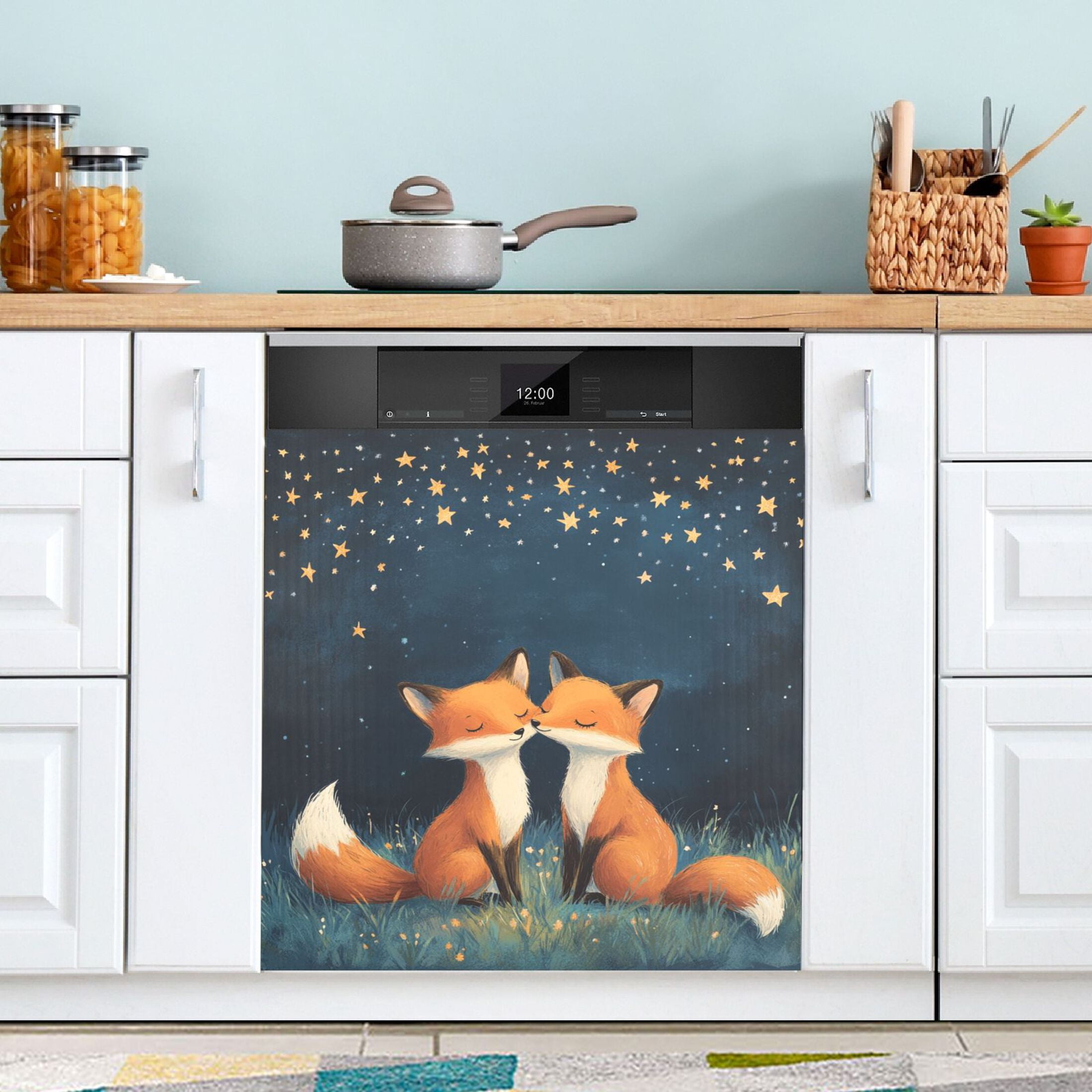 Foxes Lean Together on Meadow Dishwasher Magnet Refrigerator Magnetic ...