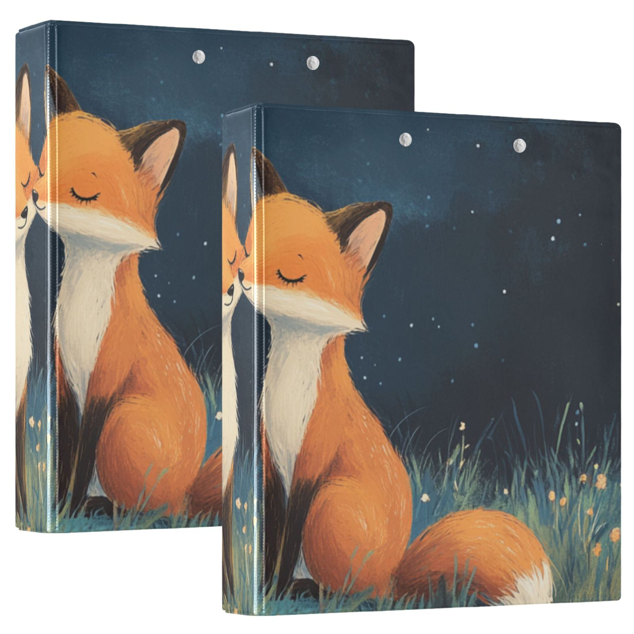 Foxes Lean Together on Meadow Round Ring Binder 3 Rings 1.5" Capacity ...