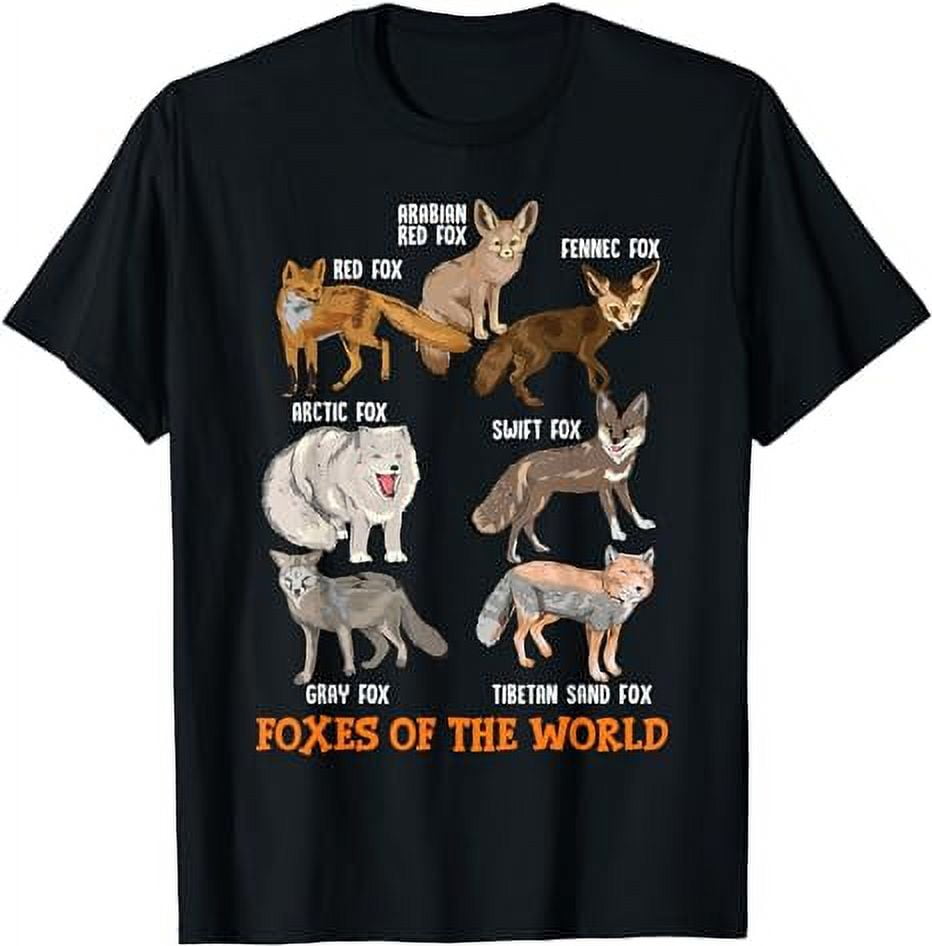 Foxes Of The World Funny Fox Stuff Animals Educational Tee T-Shirt ...