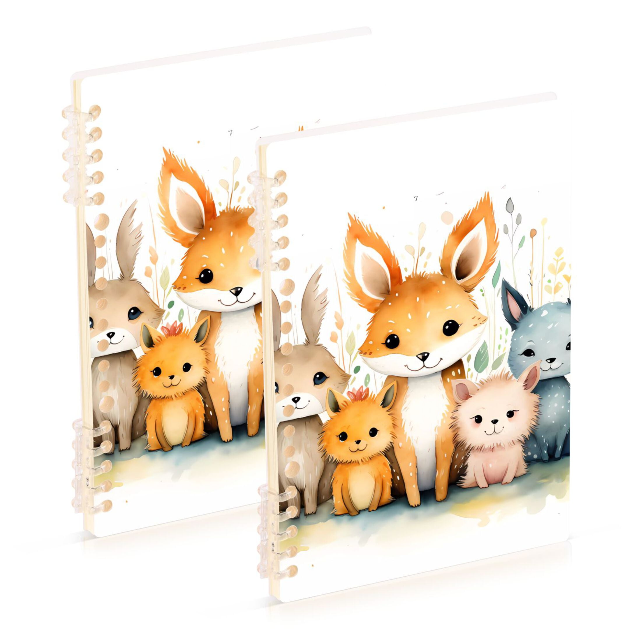 Foxes Rabbits Leaves Ring Binder Notebook Journey Note Diary College Ruled Spiral Notebook Study ...