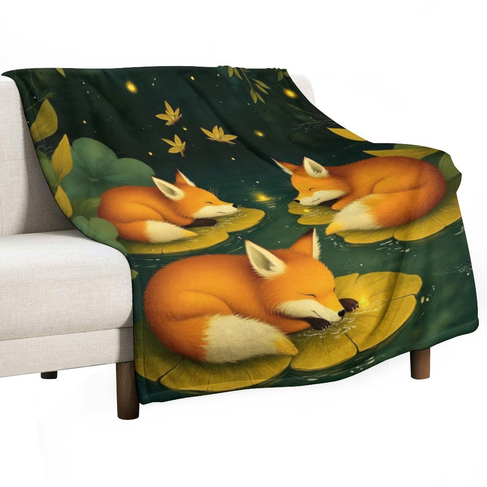 Foxes Sleeping on Lily Pads Throw Blanket Warm Microfiber Flannel ...