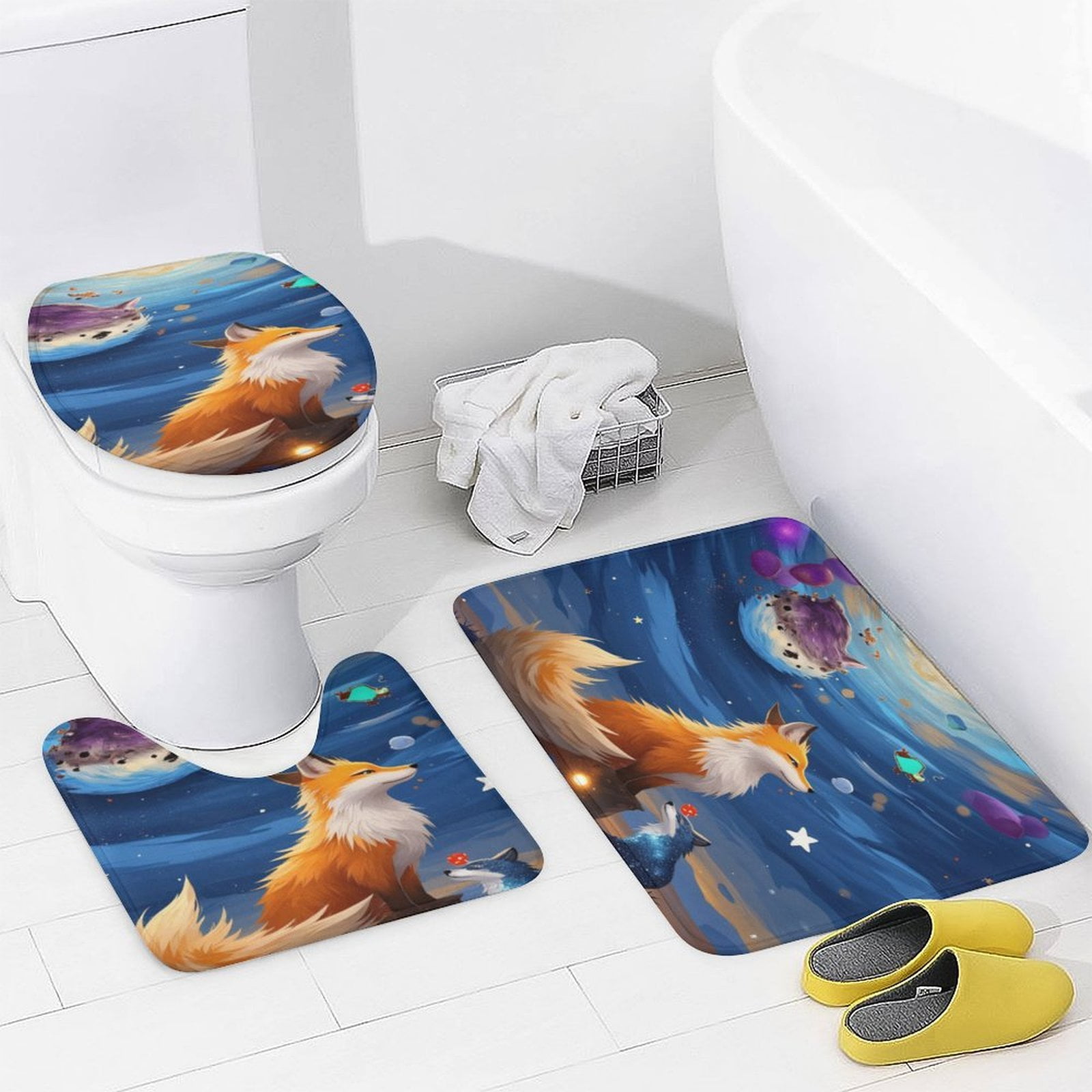 Foxes Under The Stars Bathroom Mats Sets 3 Piece, Bath Mat Earth Quick ...