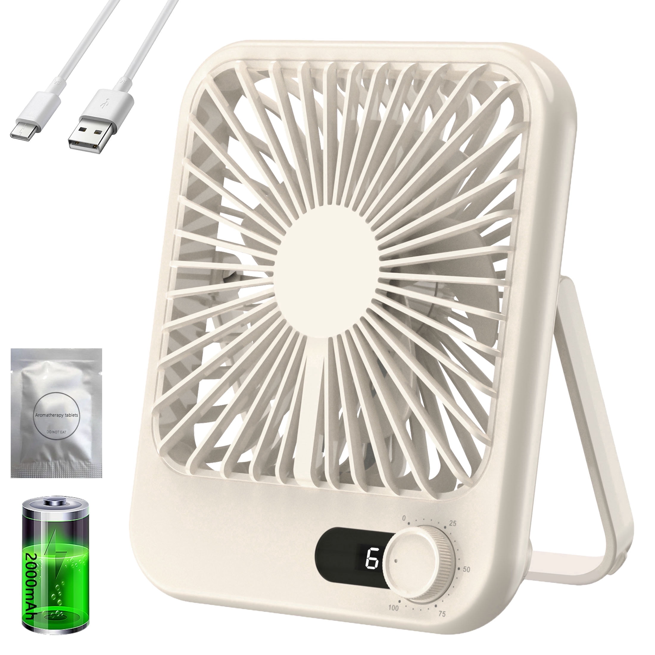 Foxlife USB Rechargeable Small Desk Fan, 100 Speeds, 5000mAh Battery ...
