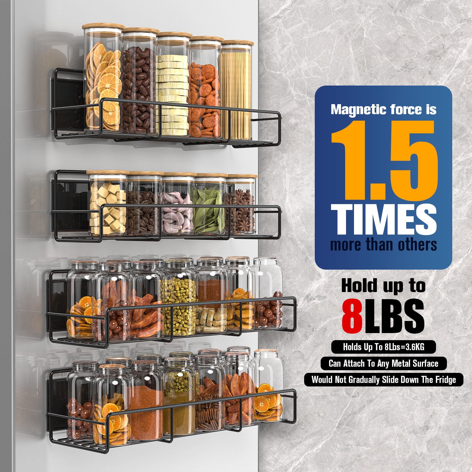 Foxnovo Magnetic Spice Rack Organizer for Refrigerator, Spice Organizer ...