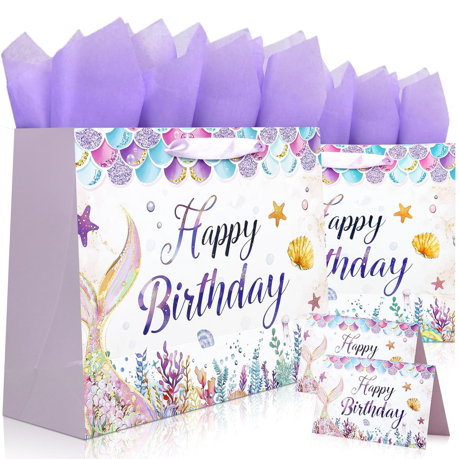 Foxrush 2 Sets of 13" Large Mermaid Happy Birthday Giftware Bags with ...