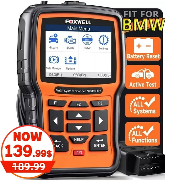 Foxwell NT510 Elite OBD2 Scanner: Auto Full Scan, Vehicle Reset, Bi ...