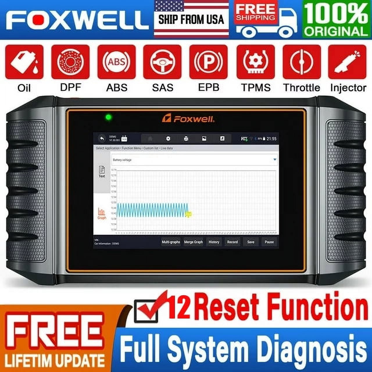 Foxwell NT726 OBD2 Scanner All Systems Diagnostic Tool ABS Bleeding SAS ...