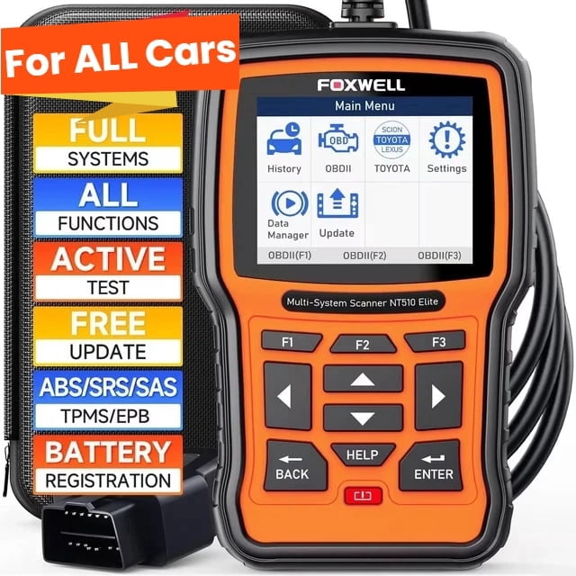 Foxwell NT510 Elite OBD2 Scanner: Auto Full Scan, Vehicle Reset, Bi ...