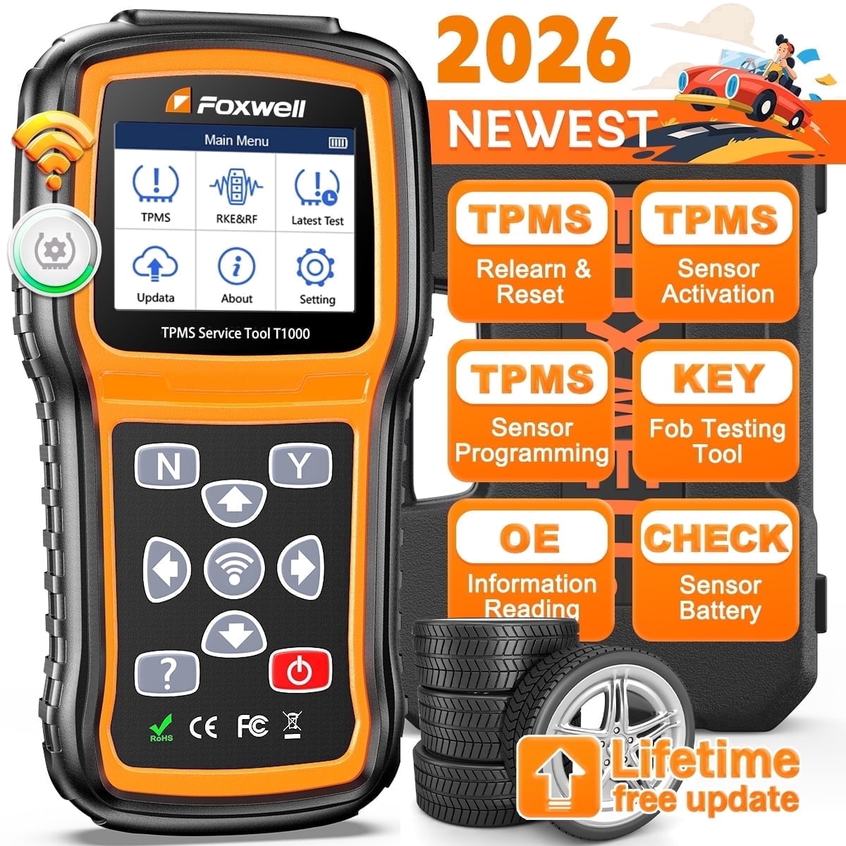 Foxwell T1000 TPMS Reset Tool, Sensor Activation and Relearn, Tire ...