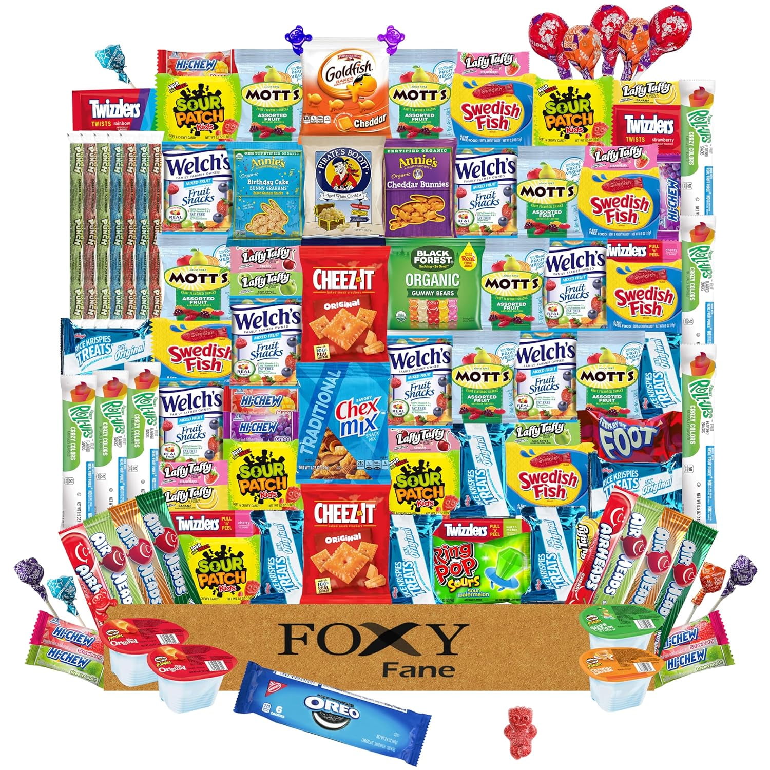 Foxy Fane 100 Count Snack Box, Gift Basket with Crackers, Cookies ...