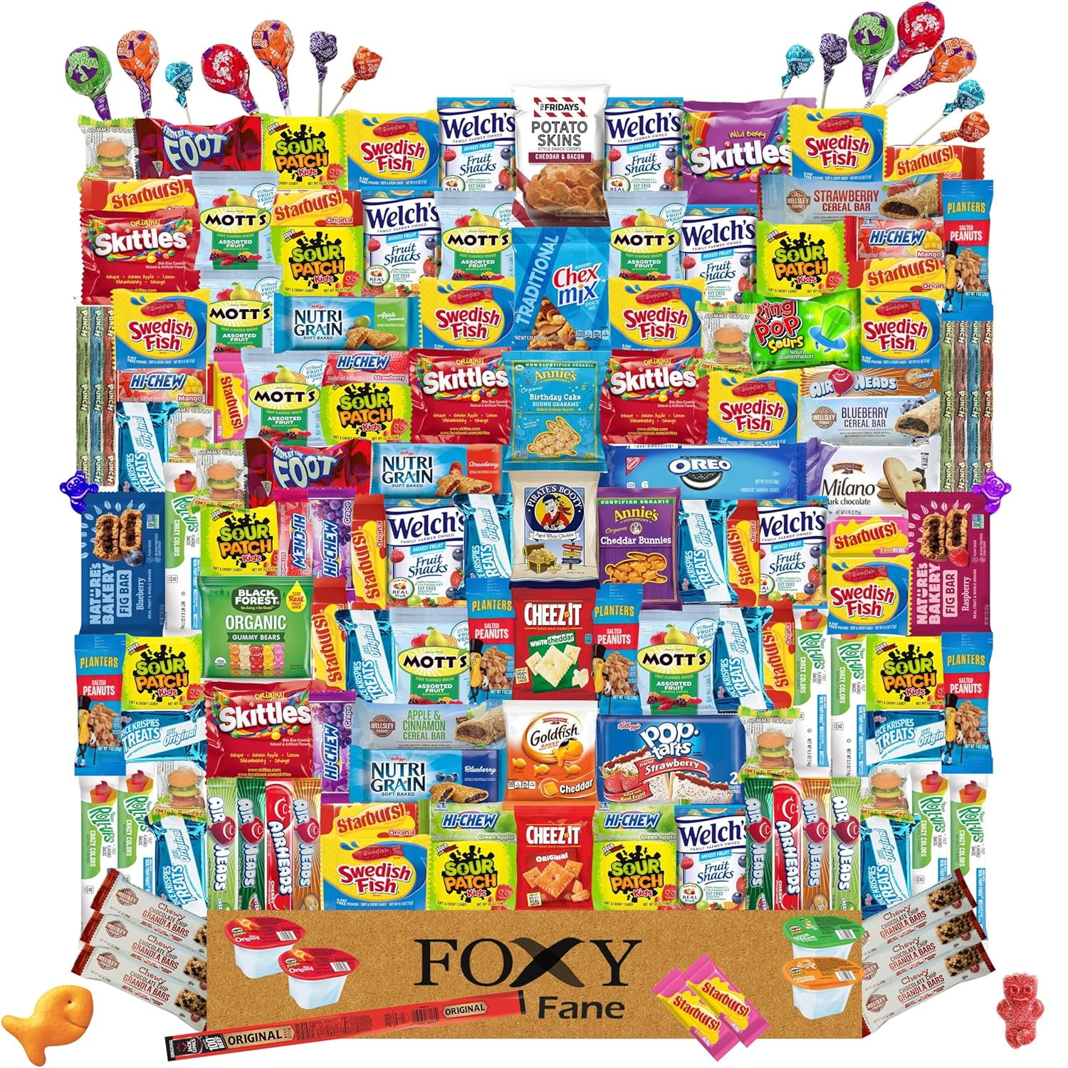 Foxy Fane 150 count Deluxe Gift Snack Box - Ultimate Care Package with ...