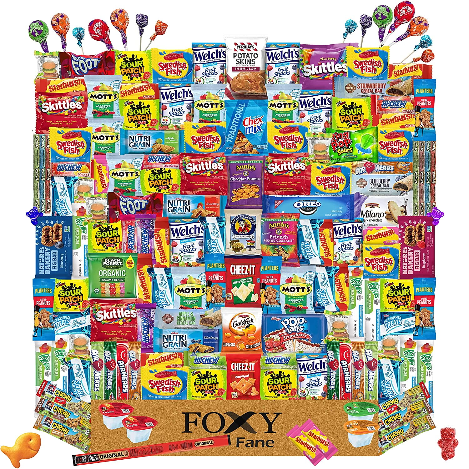 Foxy Fane 150 count Deluxe Gift Snack Box - Ultimate Care Package with ...