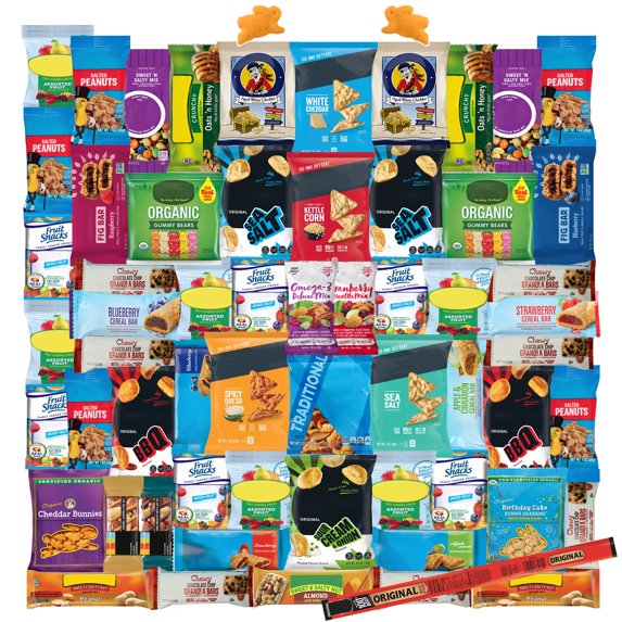 Foxy Fane 60ct Premium Healthy Snack Box, Chips, Nuts, Bars, Popcorn ...