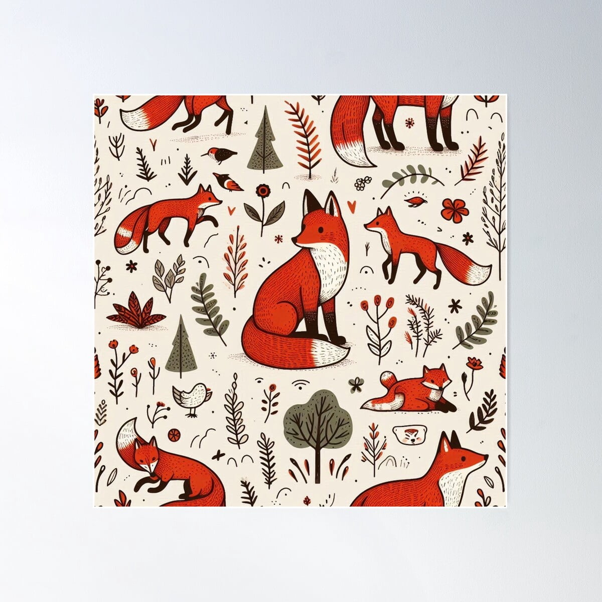 Foxy Flair: A Playful Red Fox Poster Wall Art, Modern Wall Decor For ...