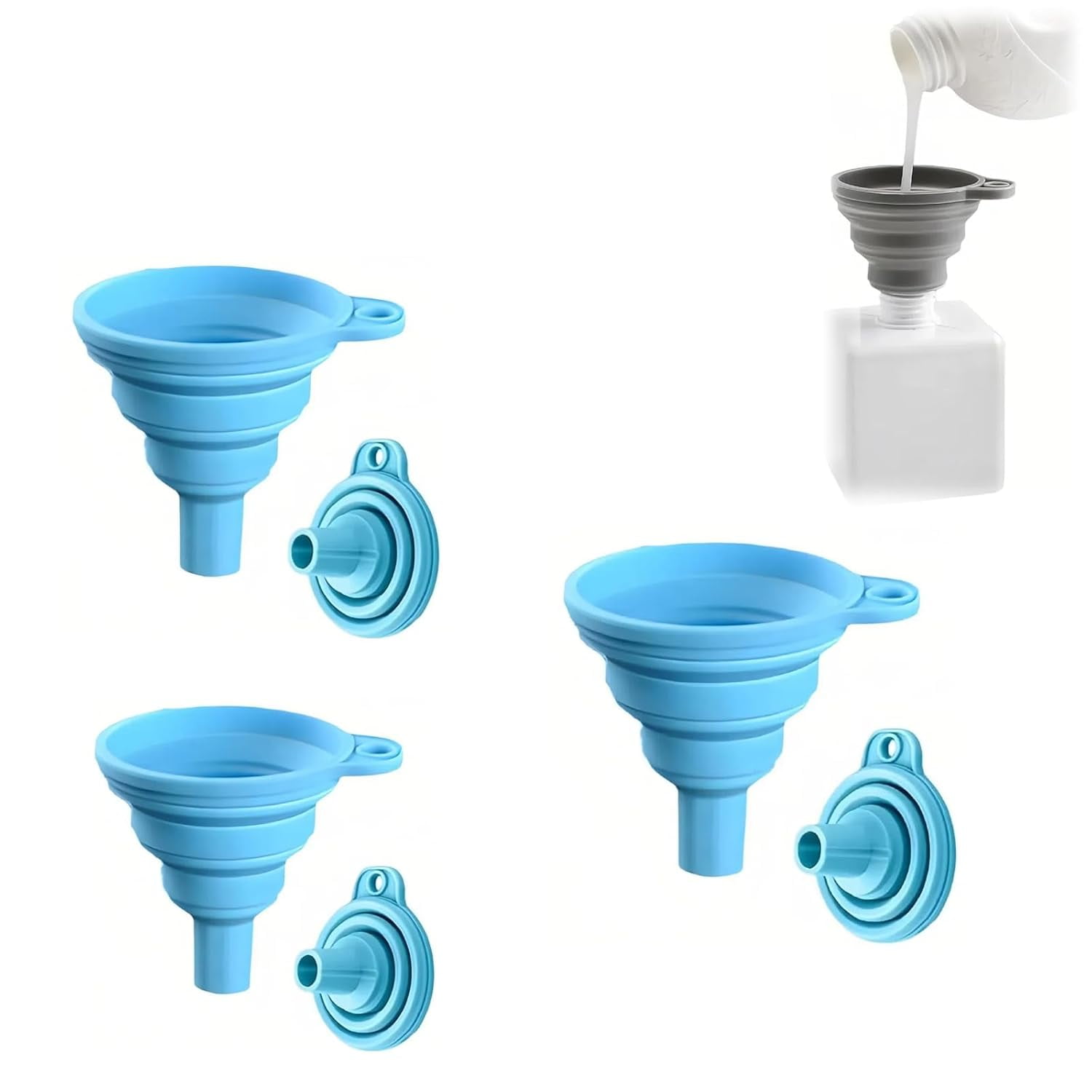 Foxy Seniors Kitchen Funnel Set, 3PCS Silicone Funnel Collapsible Small ...