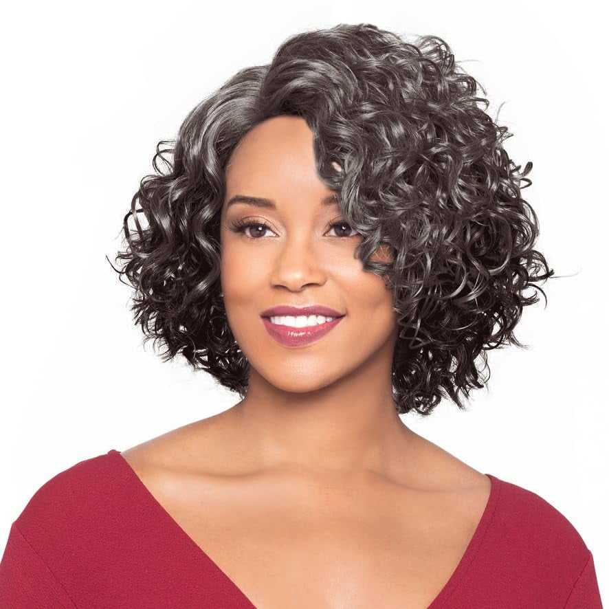 Foxy Silver Martina Wig Color 4 - 11" Long Curly Side Part Fusion Heat ...