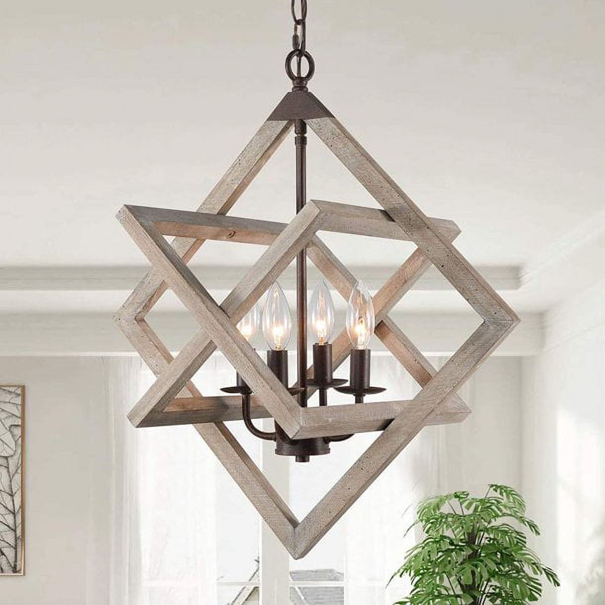 Foyer Wood Farmhouse Chandelier Lighting, 4-Light Rustic Dining Room ...