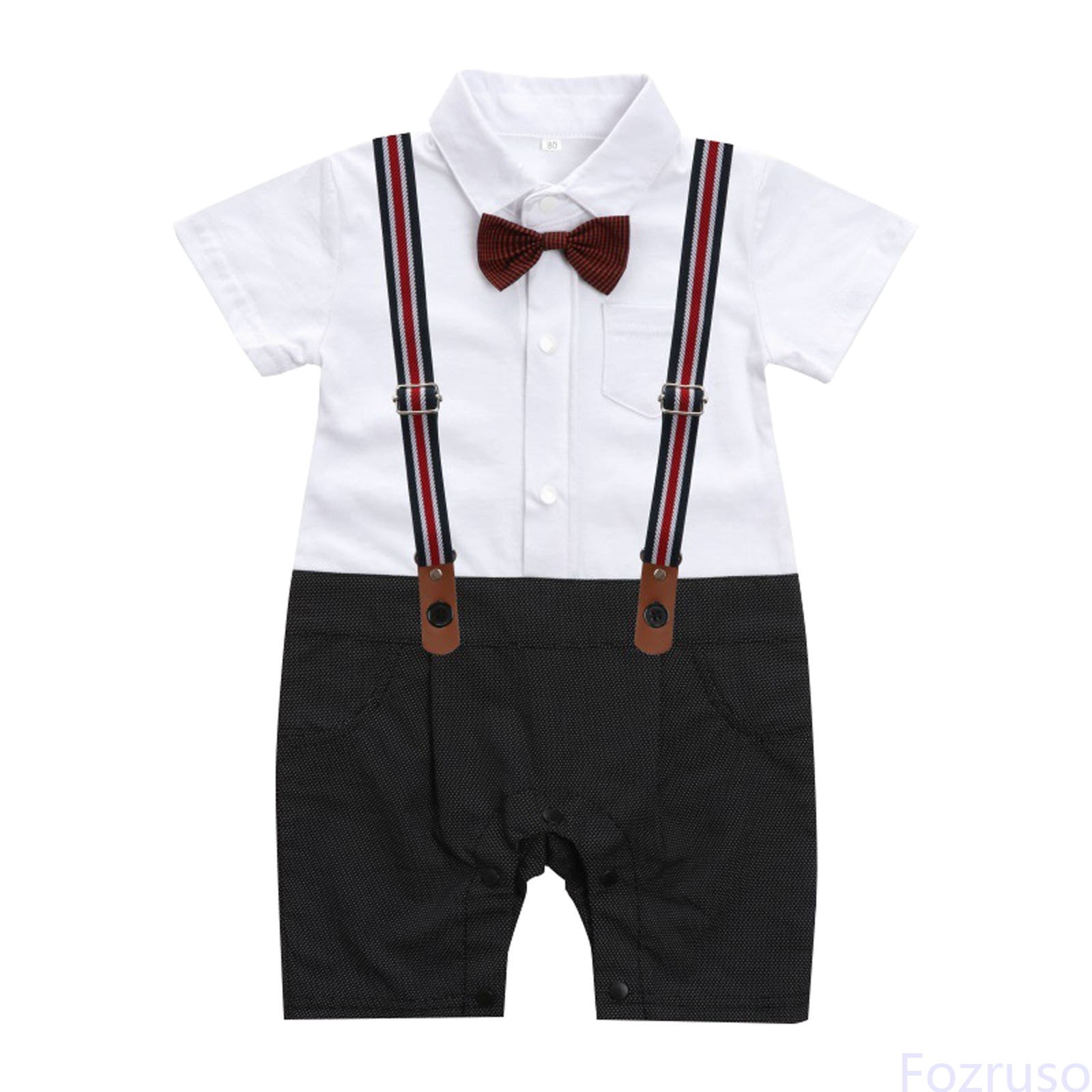 Fozruso Baby Boy Gentleman White Shirt Bowtie Tuxedo Onesie Jumpsuit ...