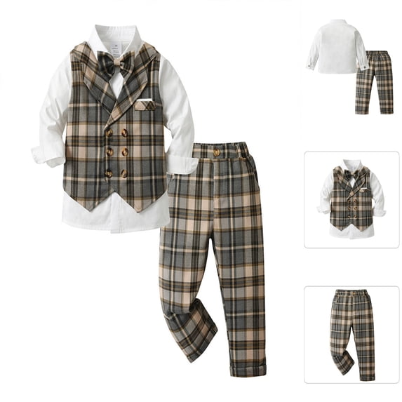 Fozruso Boys Pant Sets,Toddler Boys Long Sleeve T Shirt Tops Plaid Vest ...