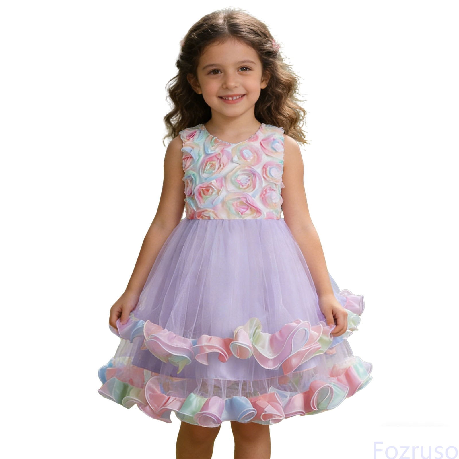 Fozruso Girls Basic Dresses Girls Party Dress With 3D Floral Appliques ...