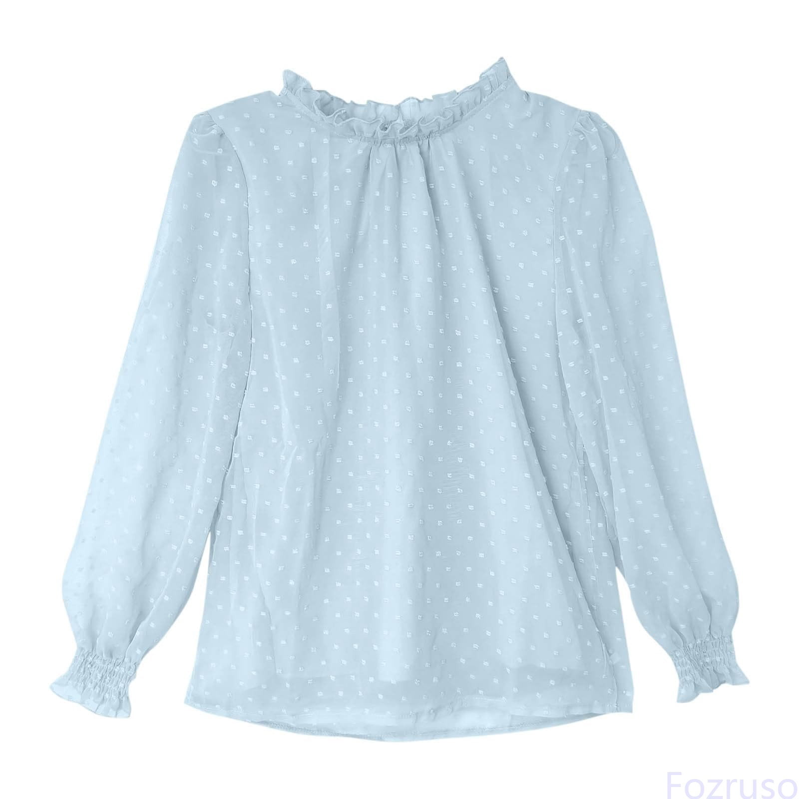 Fozruso Girls Flocked Mesh Ruffle Blouse Long Sleeve Shirt With Elastic ...