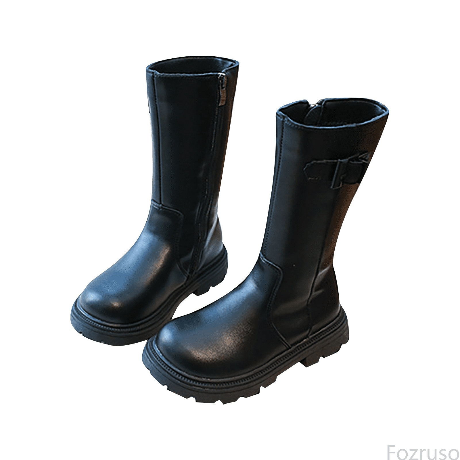 Fozruso Girls Mid Calf Boots Leather Side Zipper Punk Gothic Boots With ...