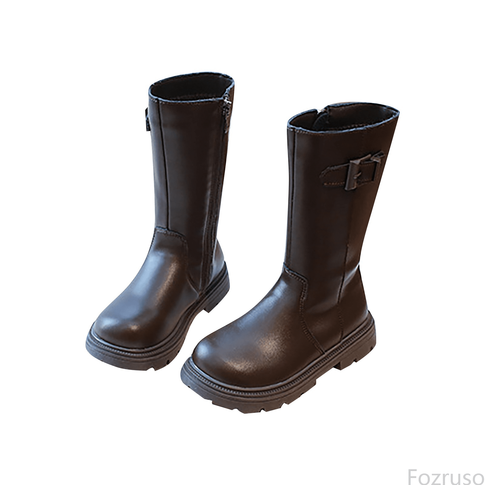 Fozruso Girls Mid Calf Boots Leather Side Zipper Punk Gothic Boots With ...