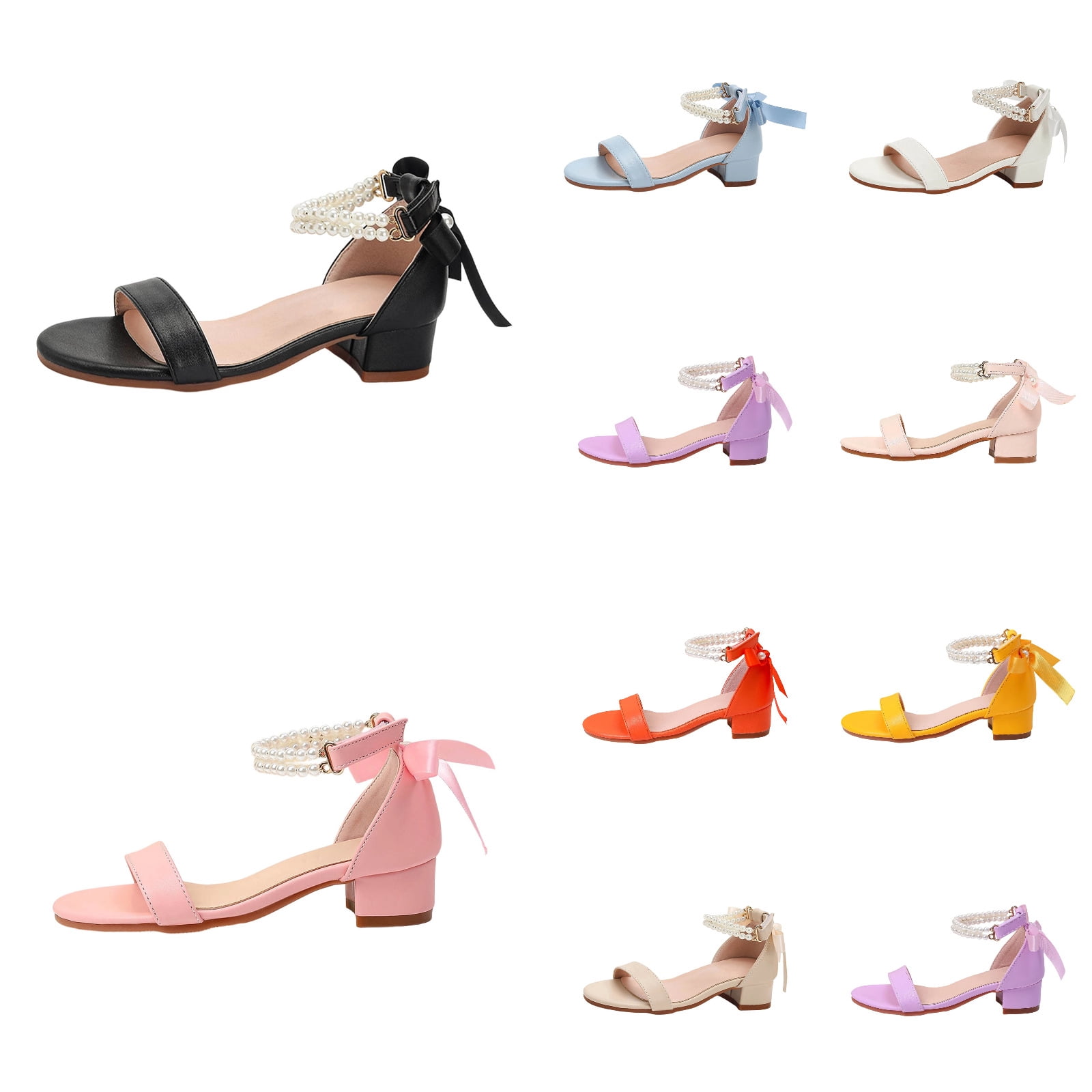 Fozruso Girls Open Toe Pump Sandals,Sizes 3 Big Kid,Summer Low Heels ...