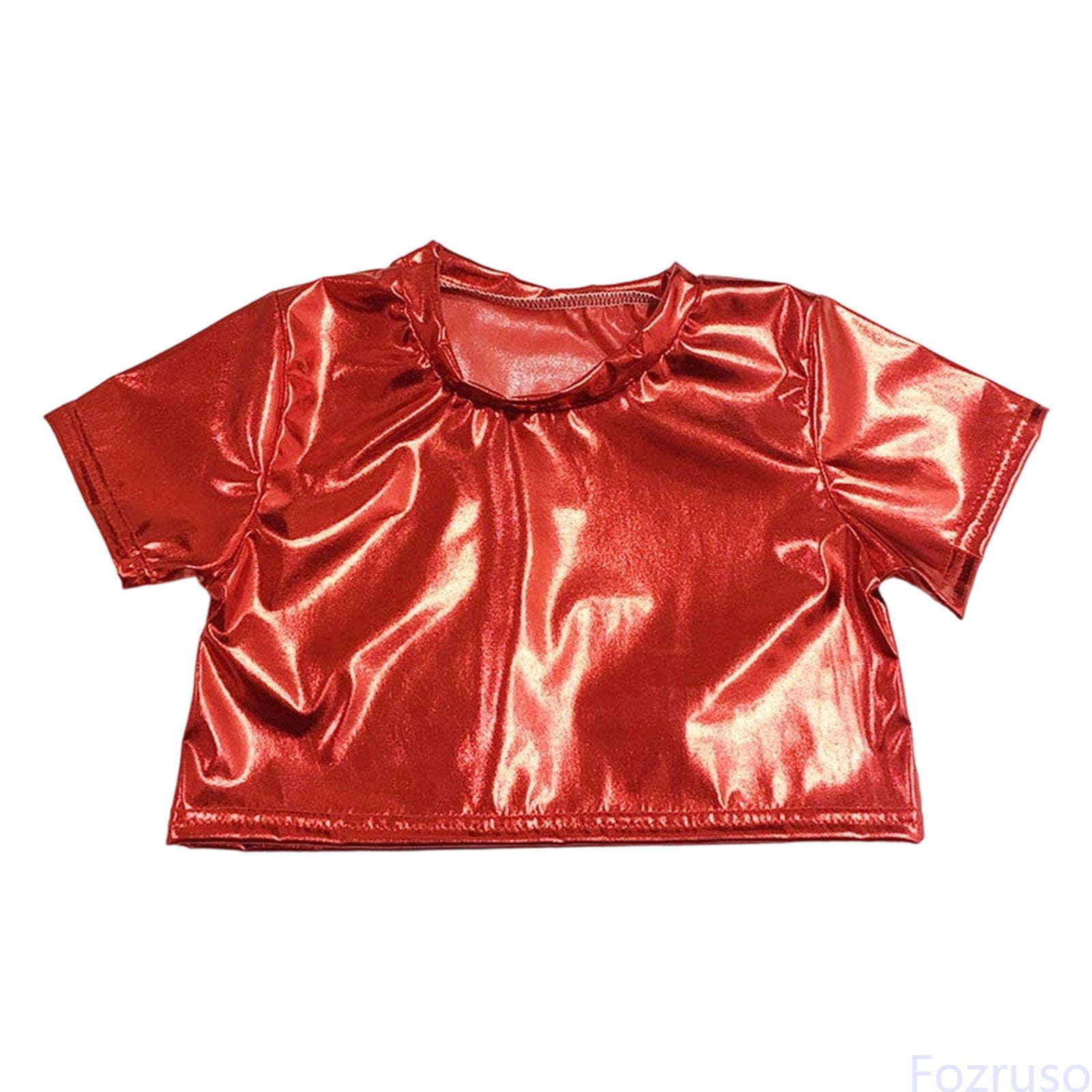Fozruso Girls Shiny Performance Top Cool Robot Dance Short Sleeve Crop ...