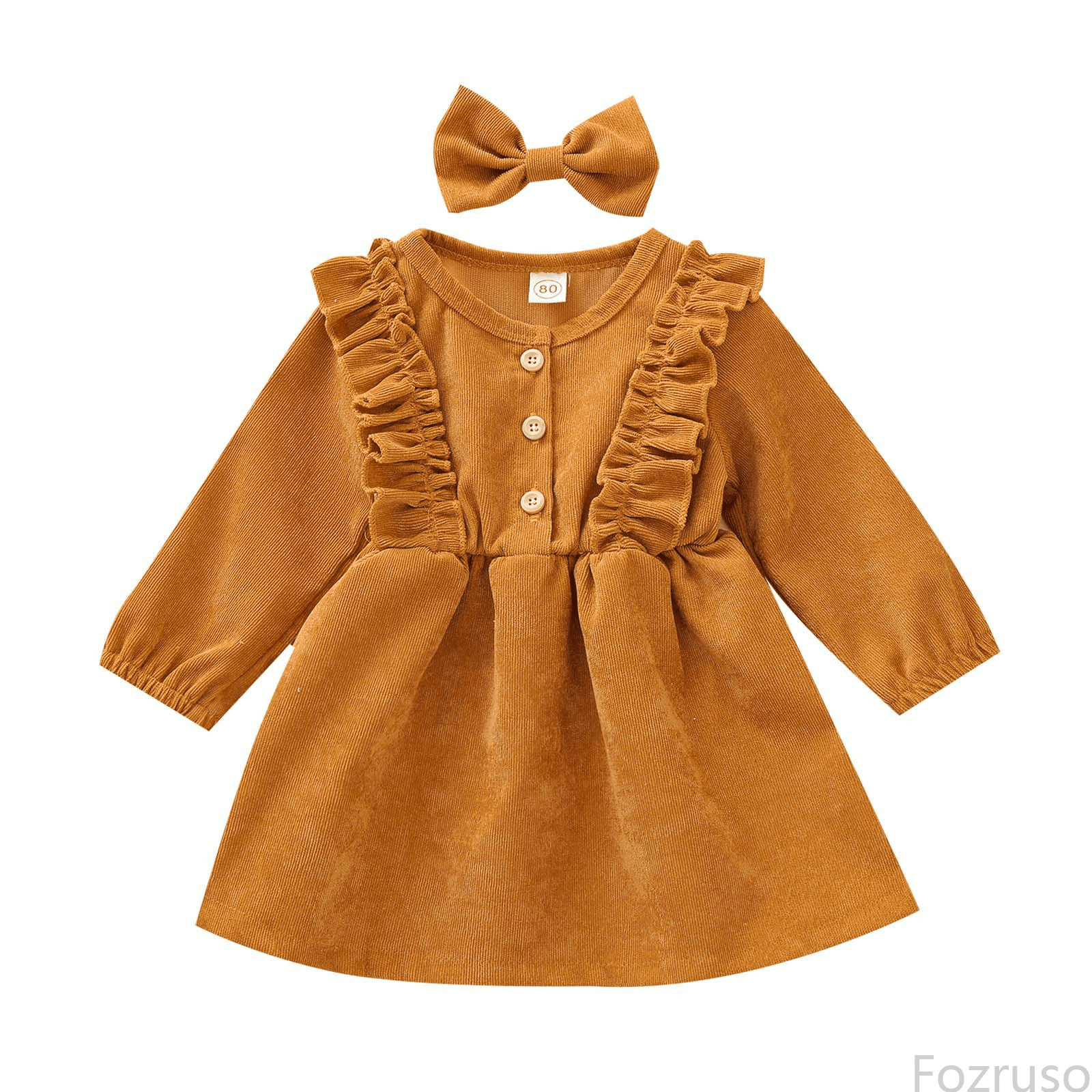 Fozruso Little Girls Fluffy Dresses Long Sleeve Corduroy Pinafore Dress ...