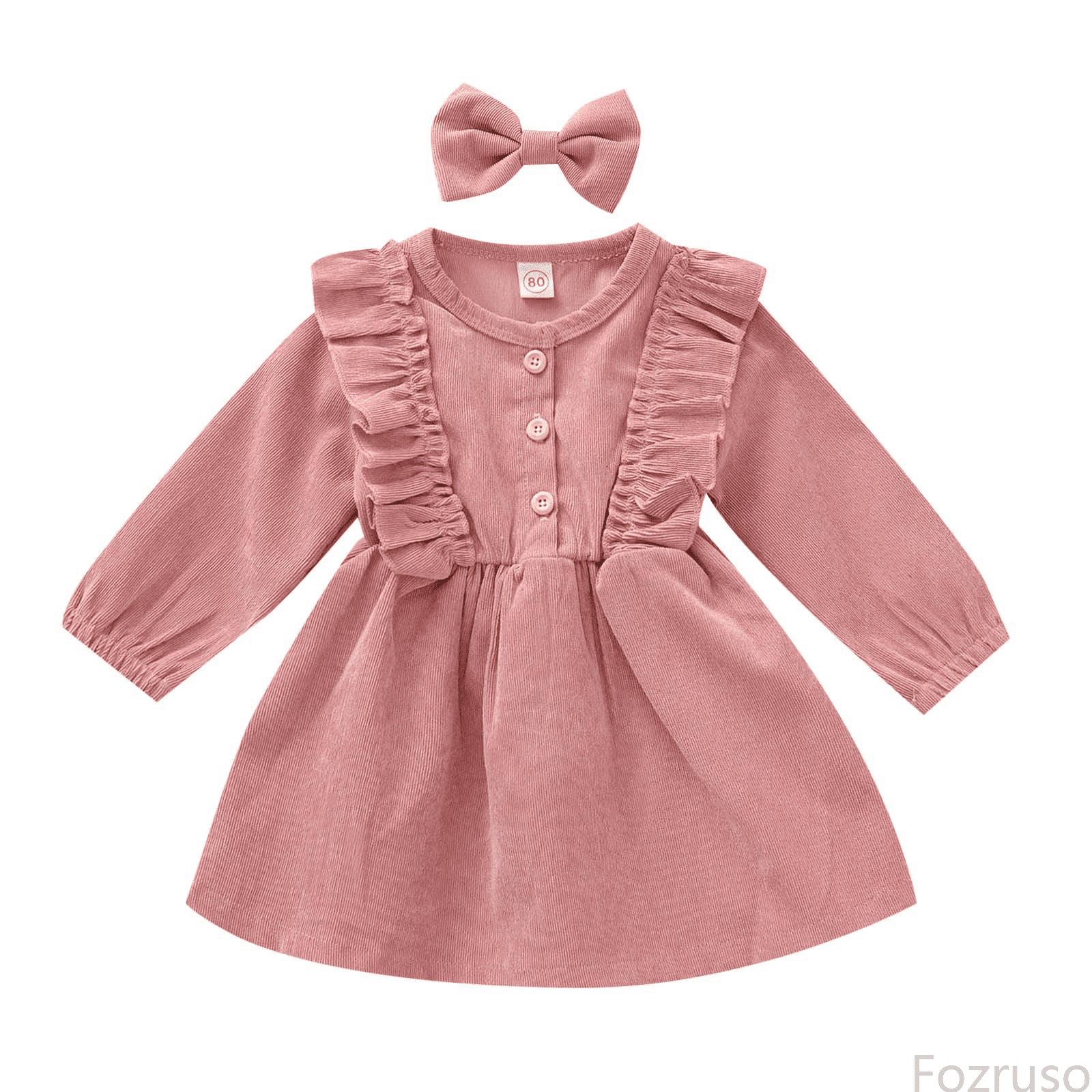 Fozruso Little Girls Fluffy Dresses Long Sleeve Corduroy Pinafore Dress ...