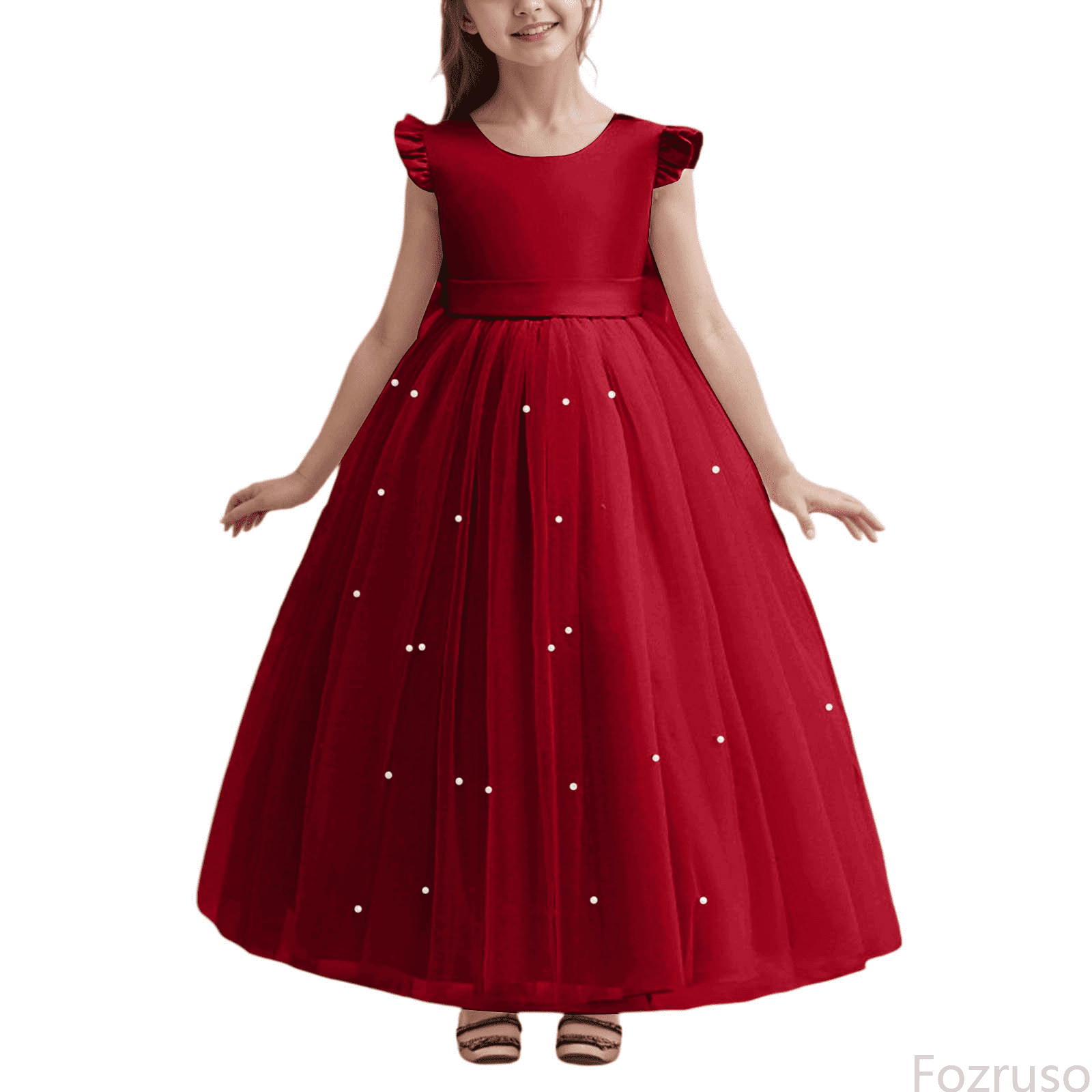 Fozruso Vintage Girls Dress Elegant Long Girls Formal Dress With Bow ...